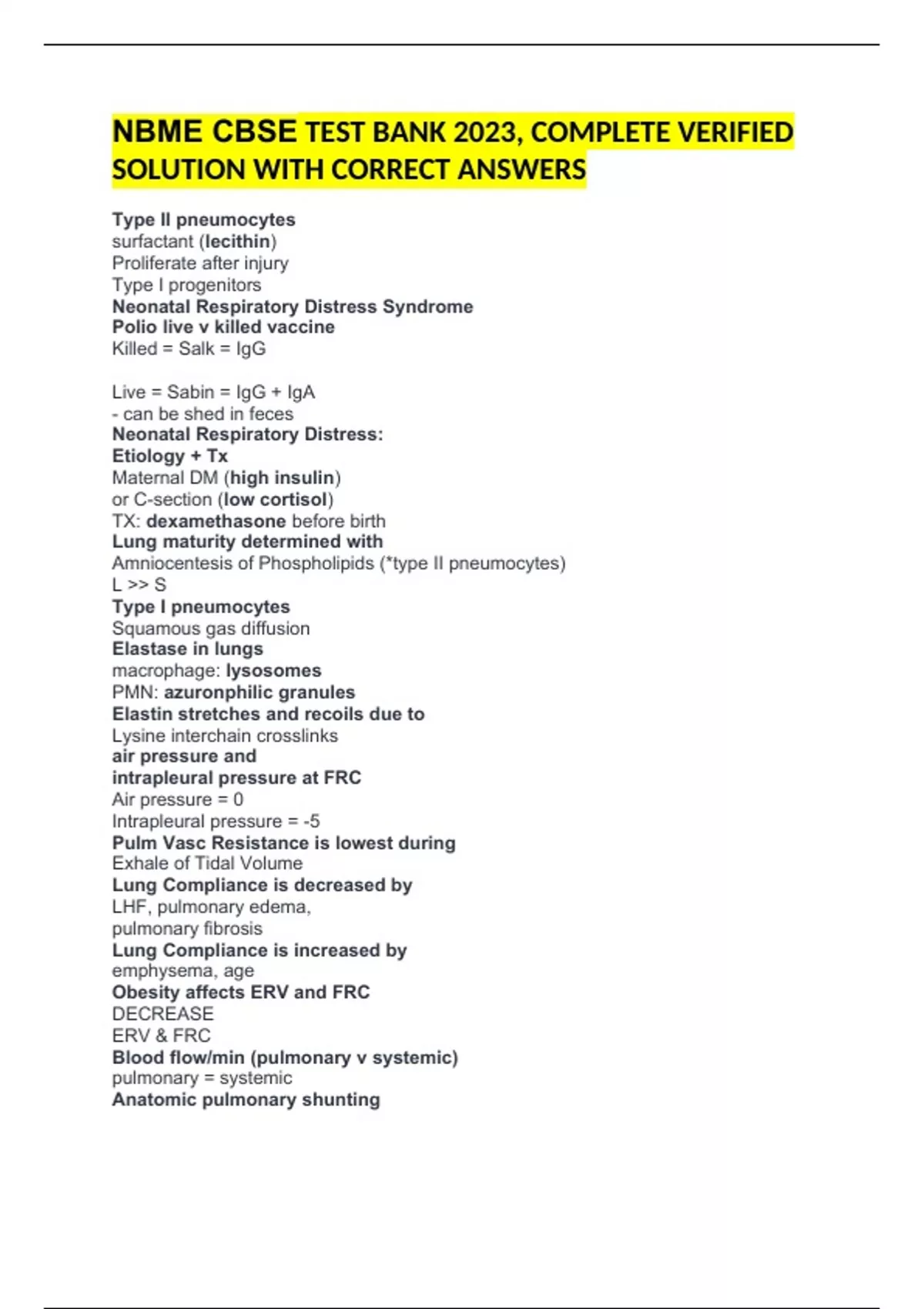 NBME CBSE TEST BANK 2023, COMPLETE VERIFIED SOLUTION WITH CORRECT ...