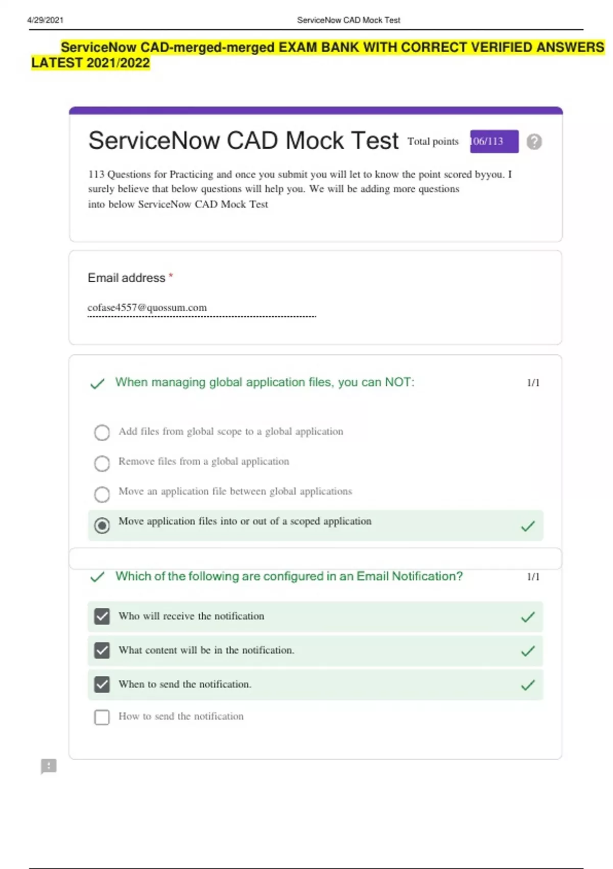 ServiceNow CAD-merged-merged EXAM BANK WITH CORRECT VERIFIED ANSWERS ...