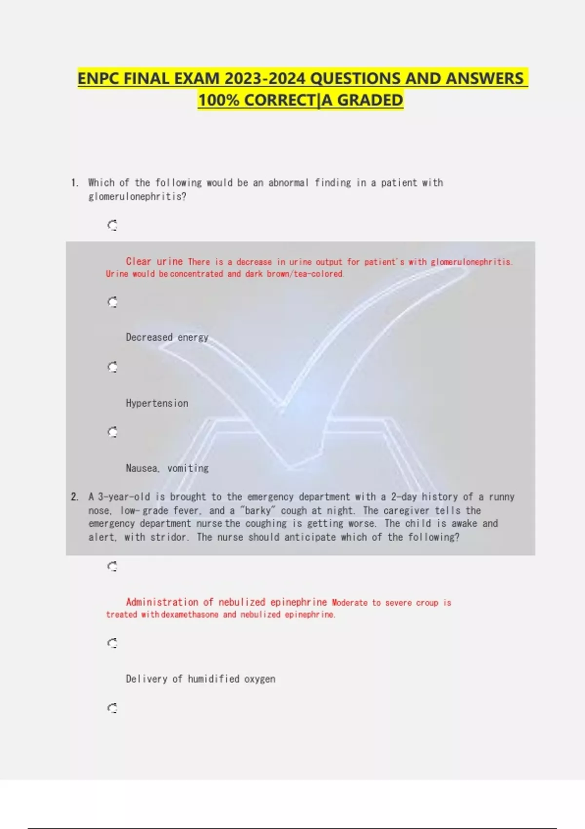 ENPC FINAL EXAM QUESTIONS AND ANSWERS 100% CORRECT|A GRADED - ENPC ...