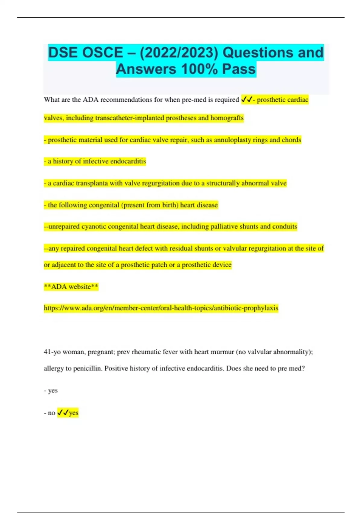 DSE OSCE – (2022/2023) Questions and Answers 100% Pass - DSE OSCE ...