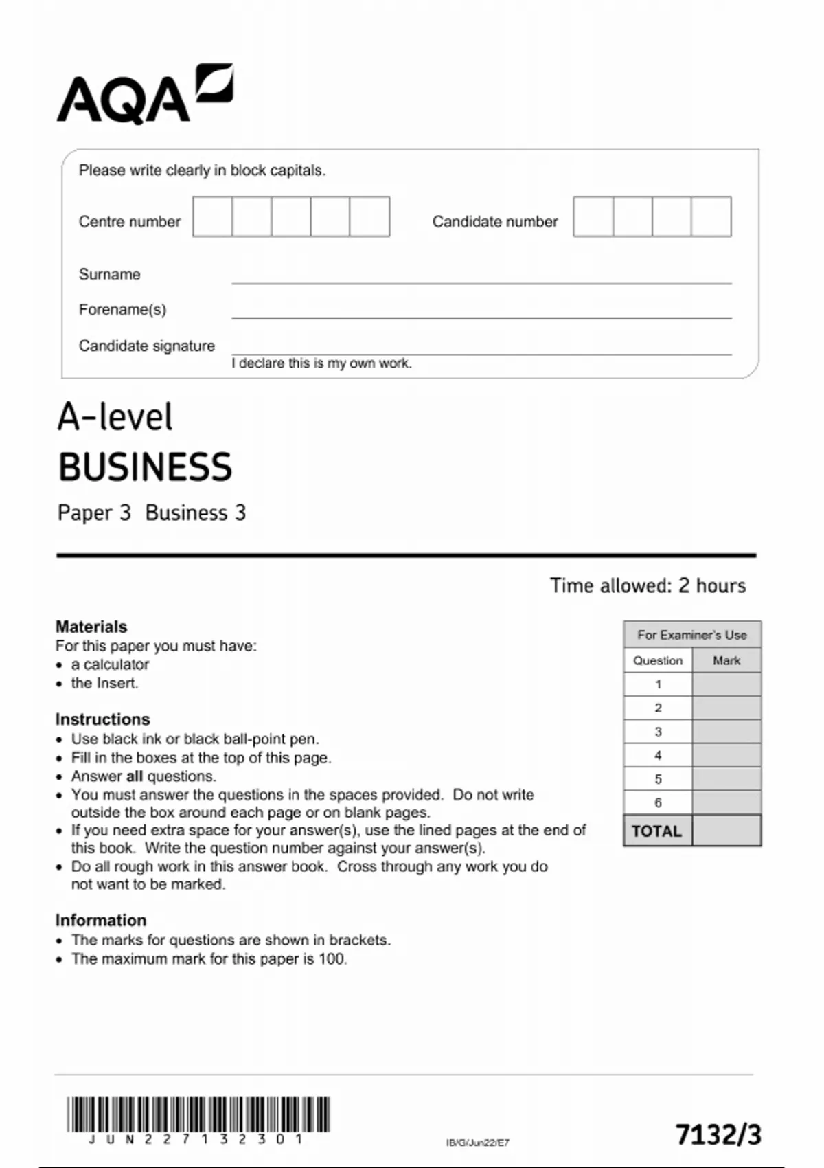 AQA A LEVEL BUSINESS PAPER 3 JUNE 2023 QUESTION PAPER AND MARK SCHEME ...