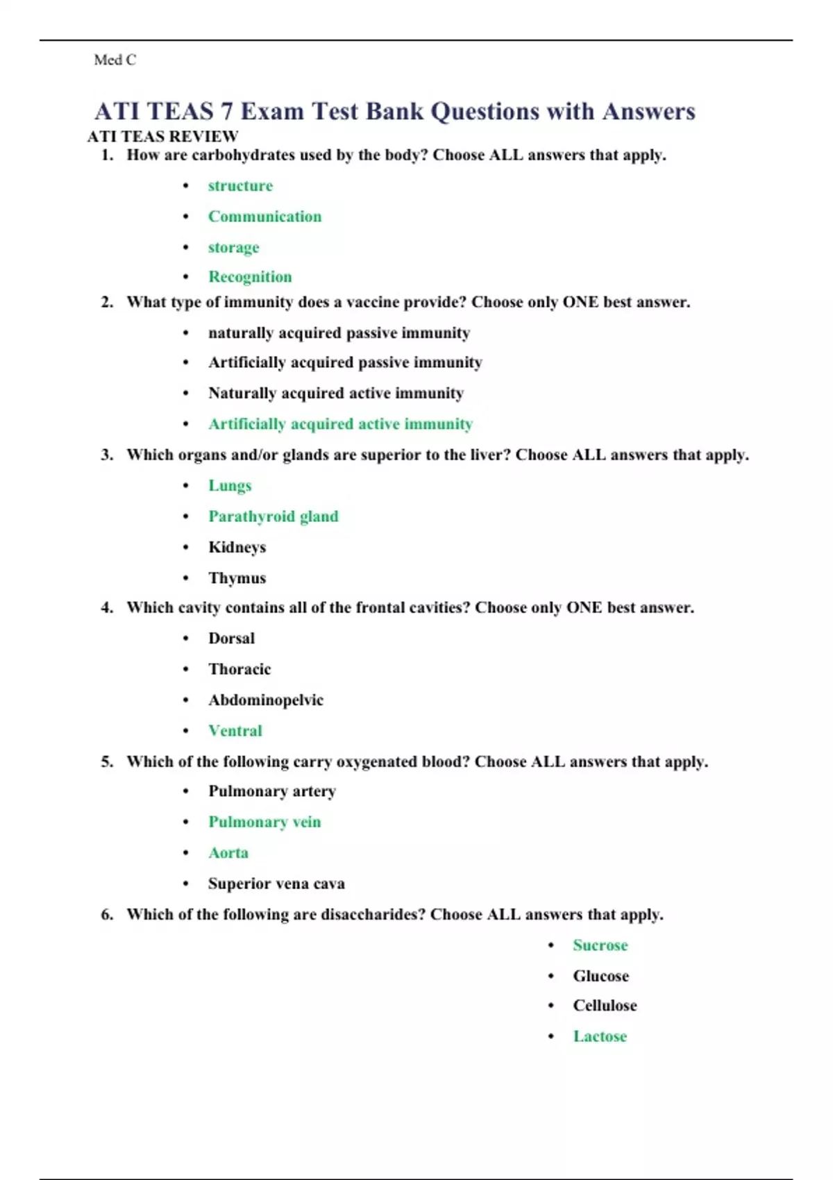 ATI Teas 7 Exam Review - ATI Teas - Stuvia US
