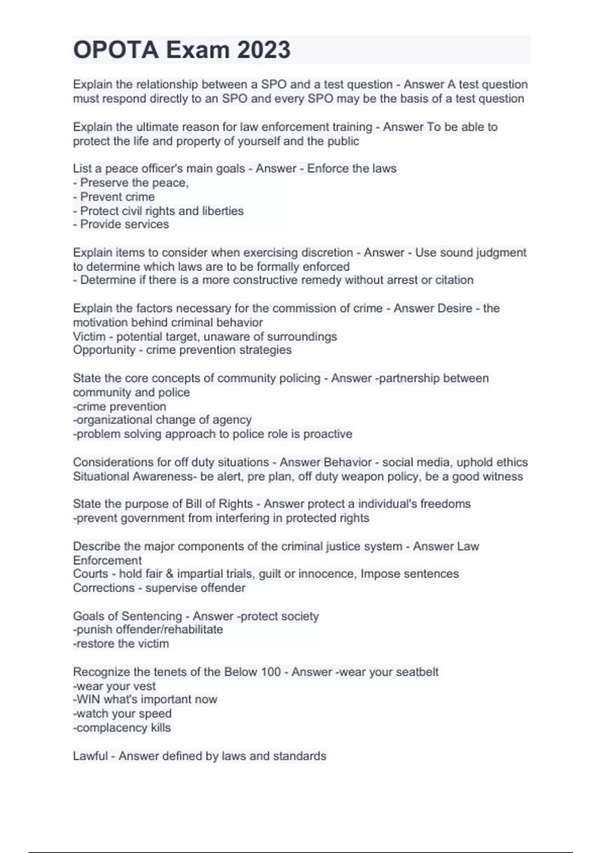 OPOTA Exam 2023 - OPOTA - Stuvia US