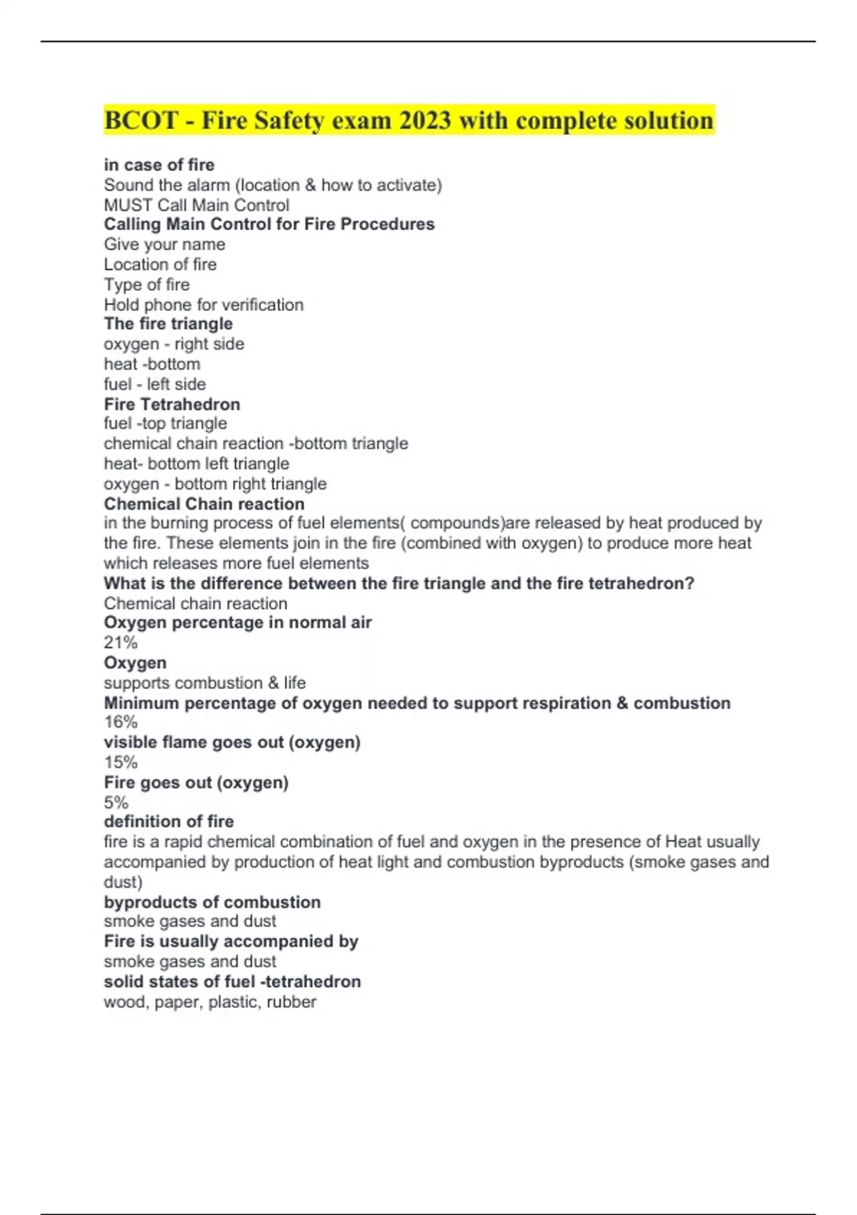 BCOT - Fire Safety exam 2023 with complete solution - BCOT - Fire ...