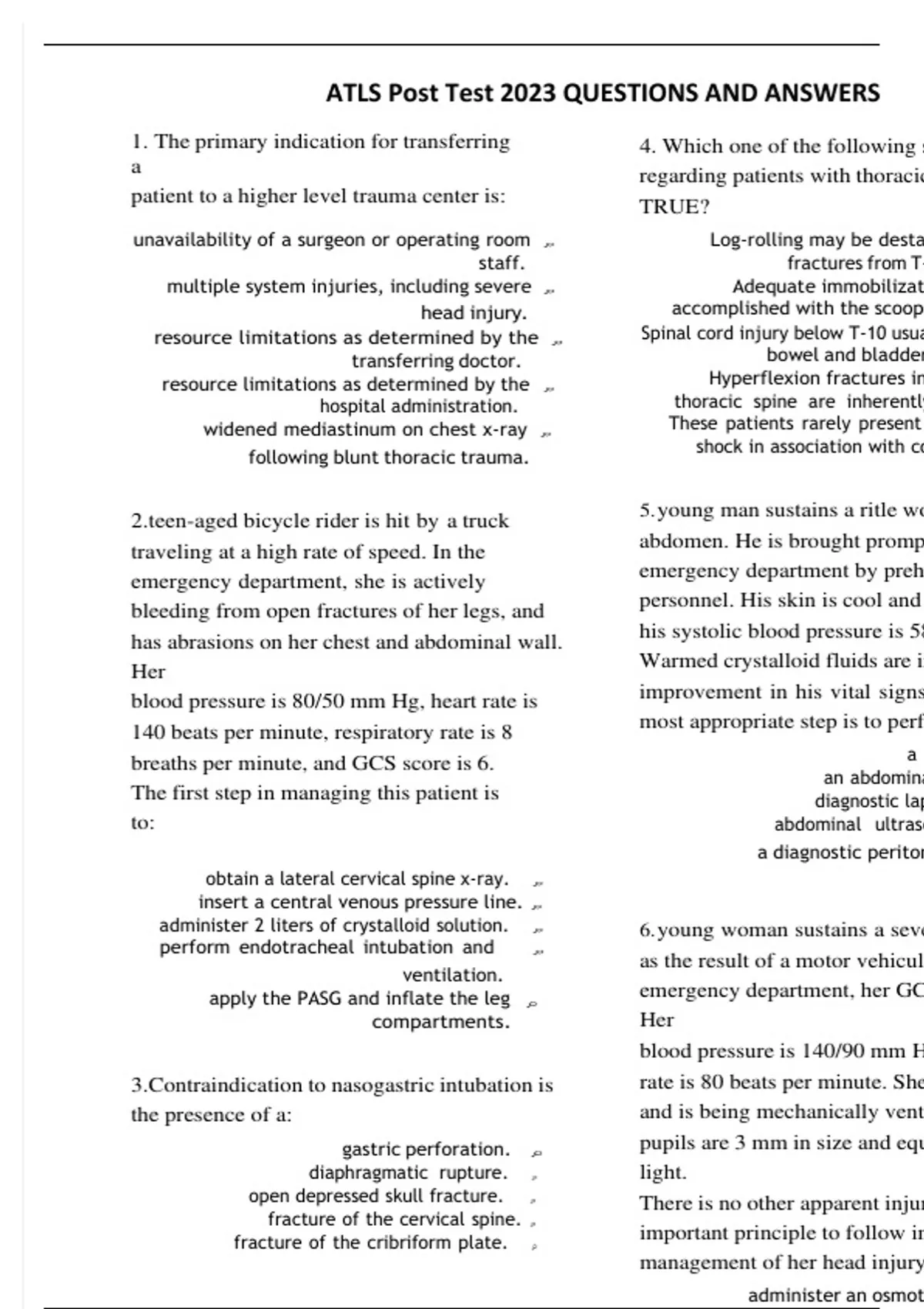 ATLS Post Test 2023 QUESTIONS AND ANSWERS - Nursing - Stuvia US