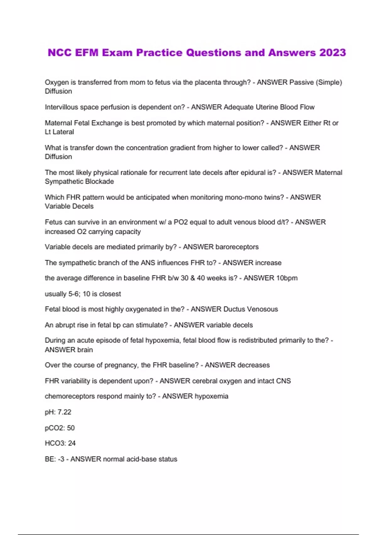 NCC EFM Exam Practice Questions and Answers 2023, NCC EFM practice EXAM ...