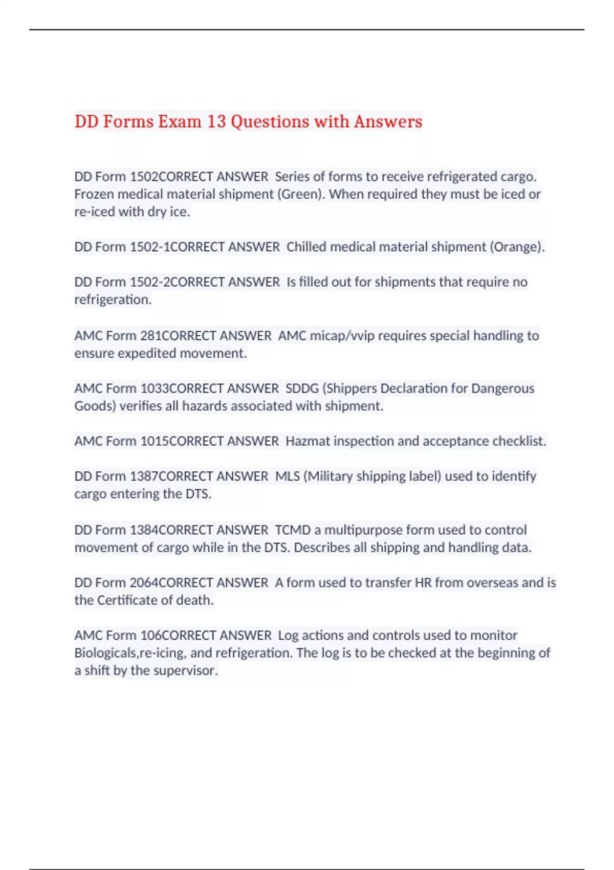 DD Forms Exam 13 Questions with Answers ,100% CORRECT - DD Forms ...