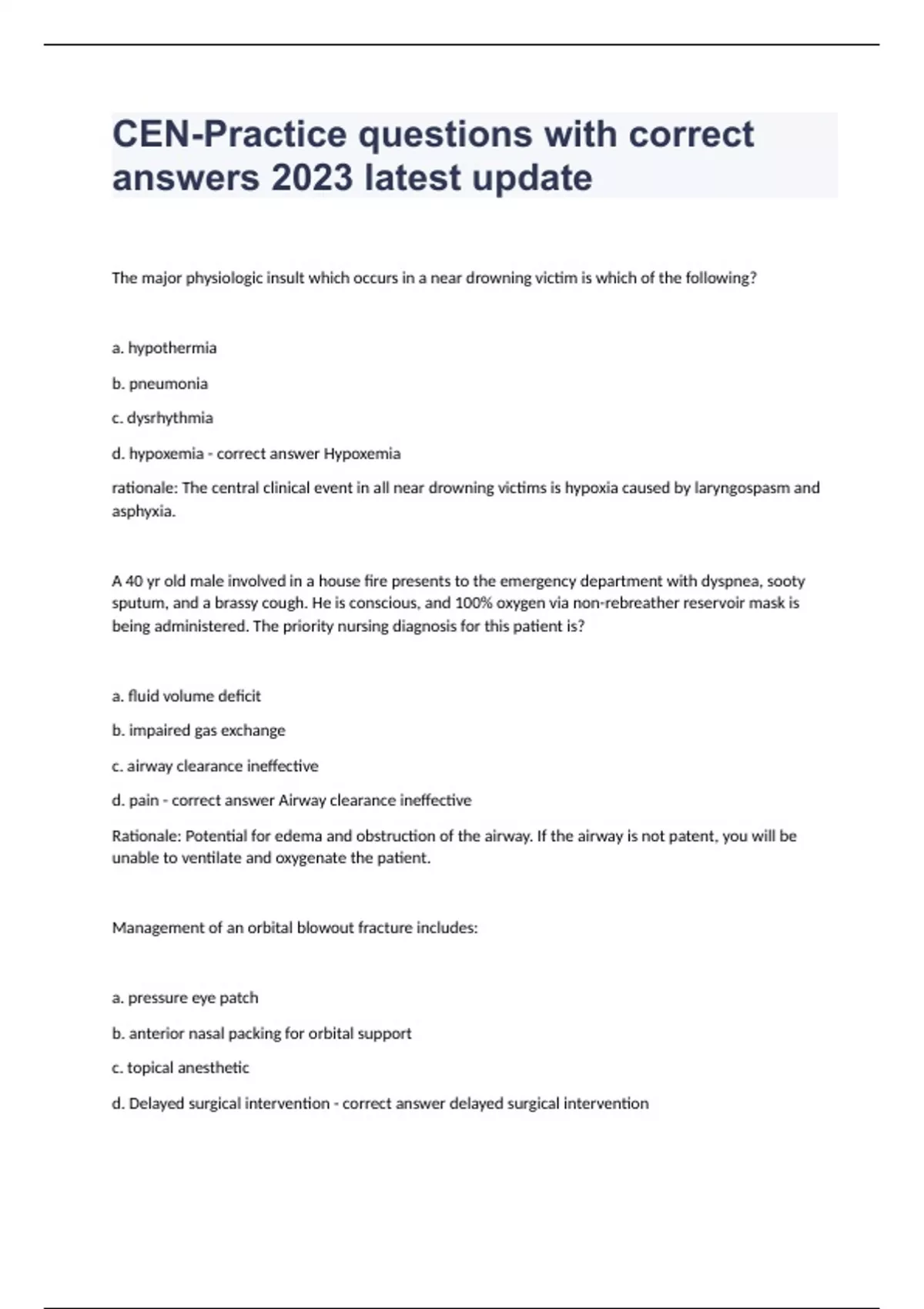 CEN-Practice questions with correct answers 2023 latest update - CEN ...