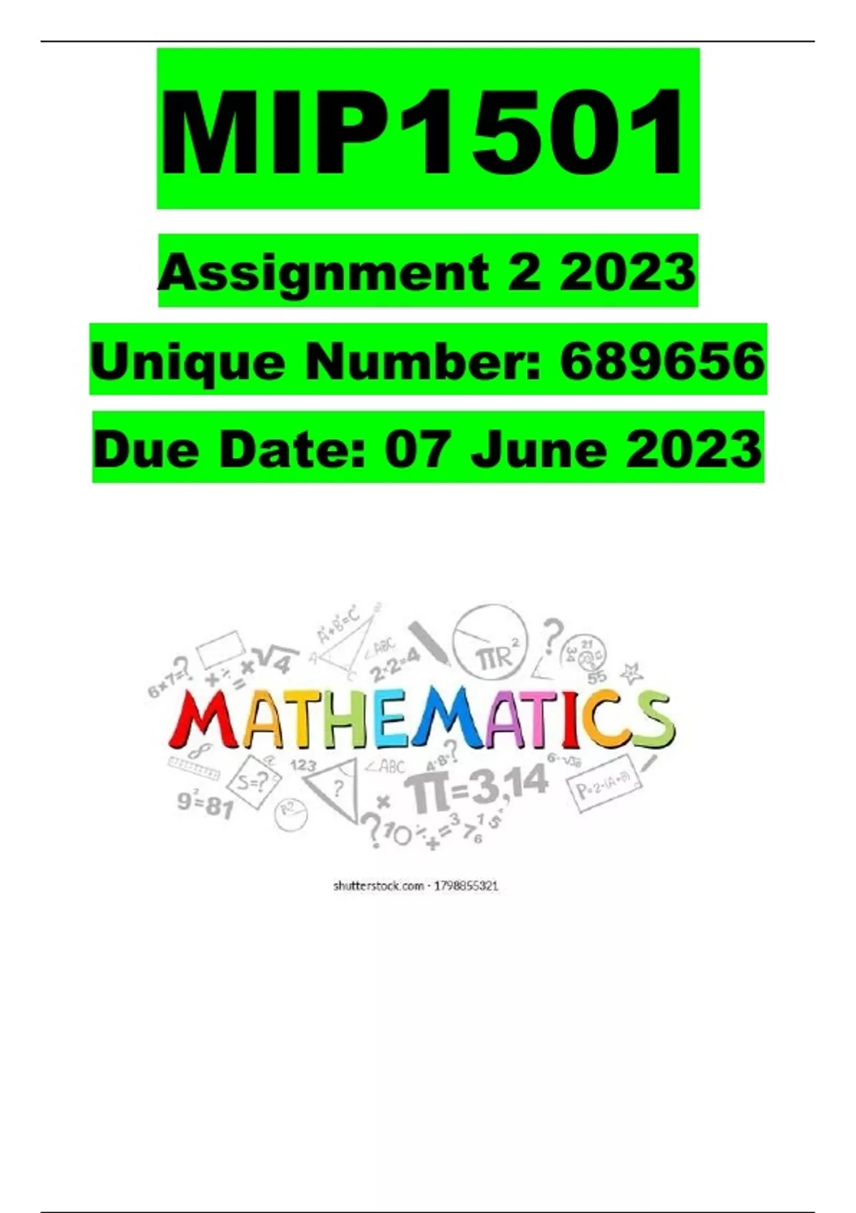 MIP1501 ASSIGNMENT 2(689656) DUE DATE 7 JUNE 2023 DETAILED CALCULATIONS ...