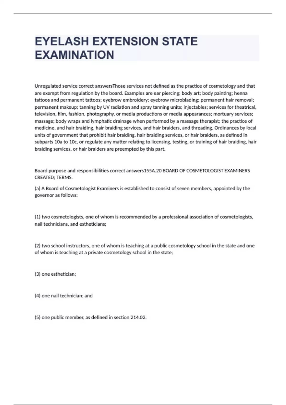 EYELASH EXTENSION STATE EXAMINATION 2023 WITH 100% CORRECT ANSWERS - EYELASH EXTENSION STATE ...