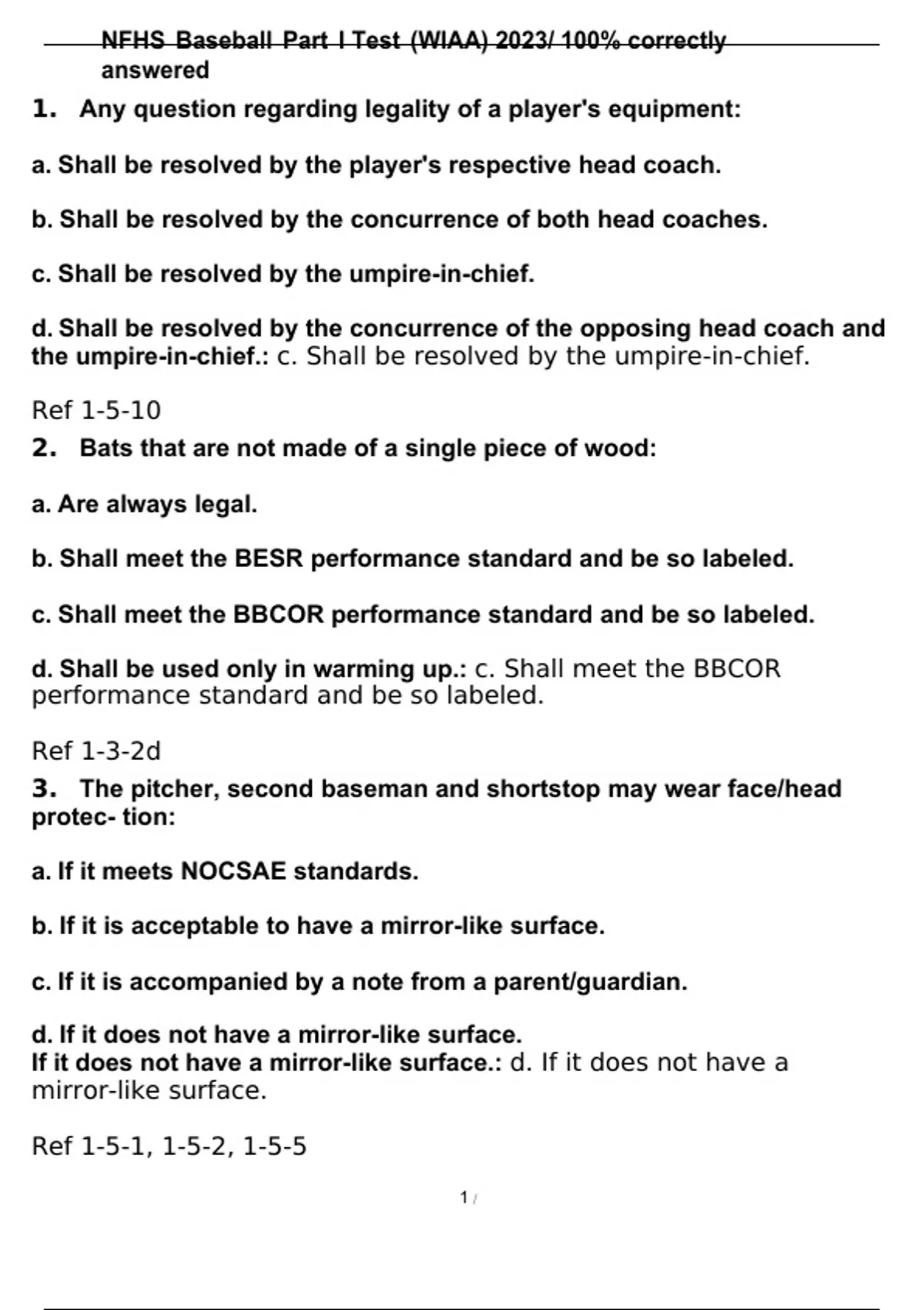 NFHS Baseball Part I Test (WIAA) 2023/ 100% correctly answered - NFHS ...