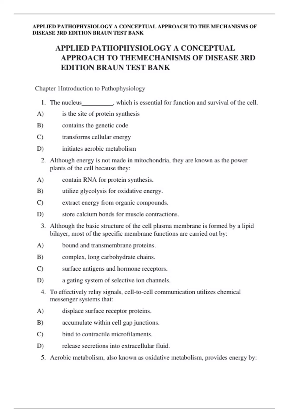 APPLIED PATHOPHYSIOLOGY A CONCEPTUAL APPROACH TO THE MECHANISMS OF ...