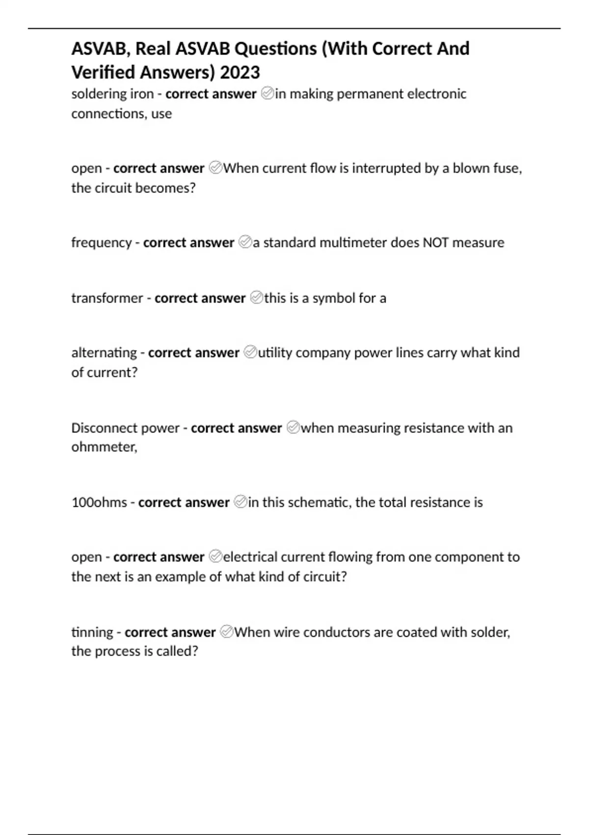 ASVAB, Real ASVAB Questions (With Correct And Verified Answers) 2023 ...