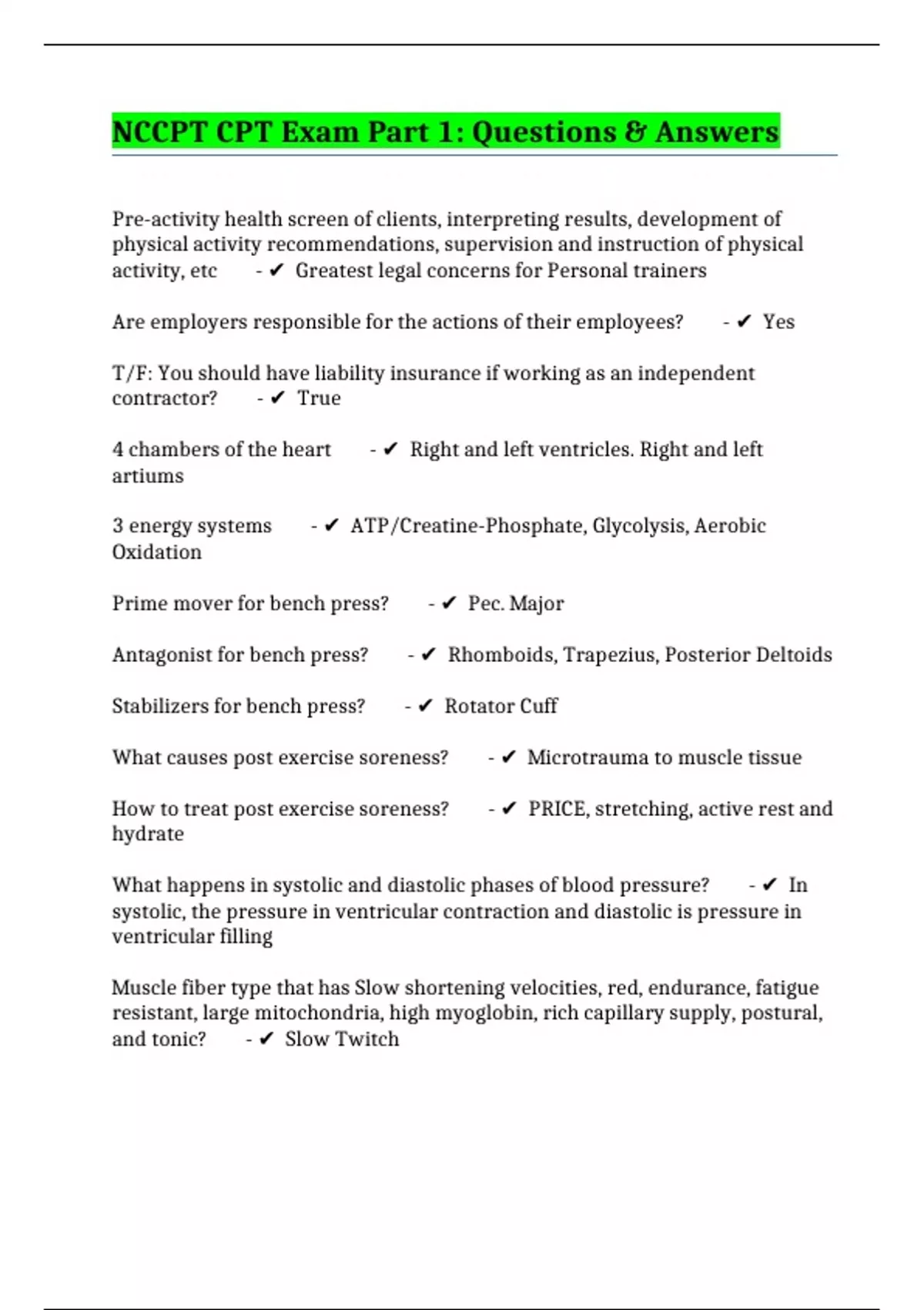 NCCPT CPT Exam Part 1: Questions & Answers - NCCPT - Stuvia US