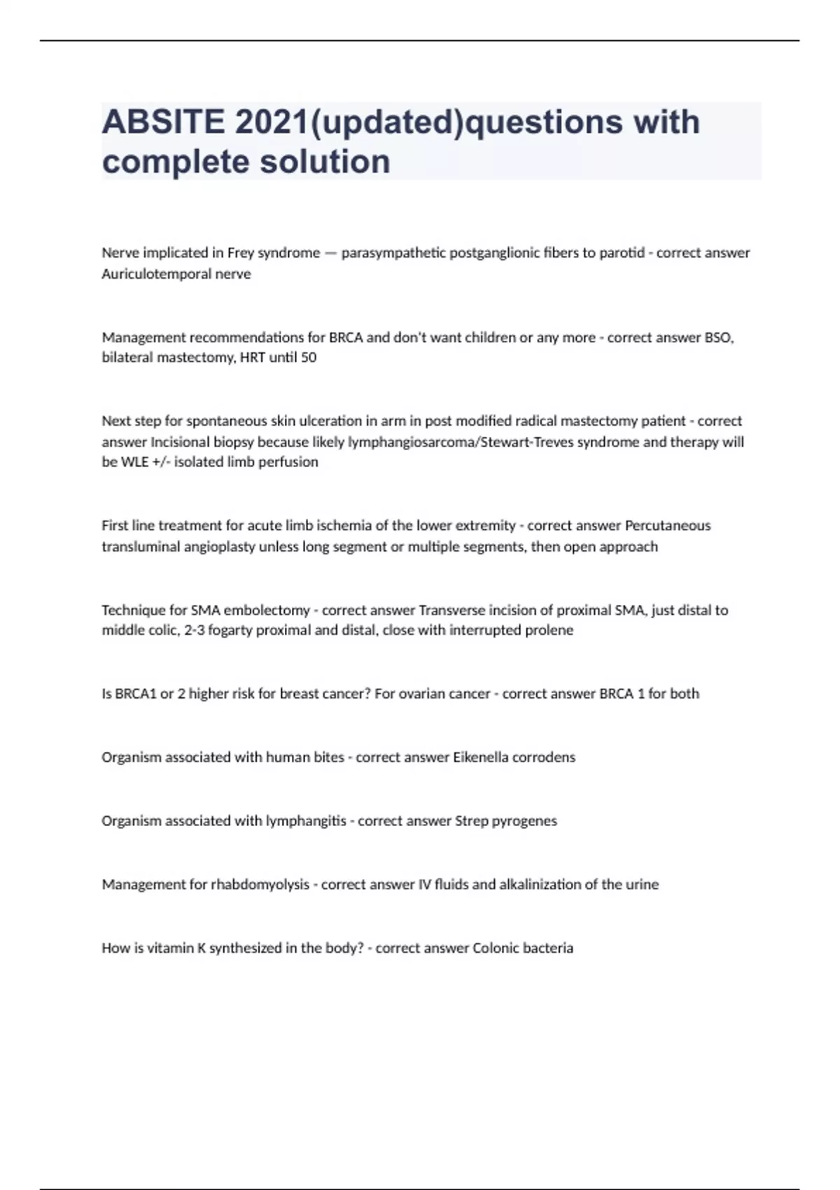 ABSITE 2021(updated)questions with complete solution - ABSITE - Stuvia US