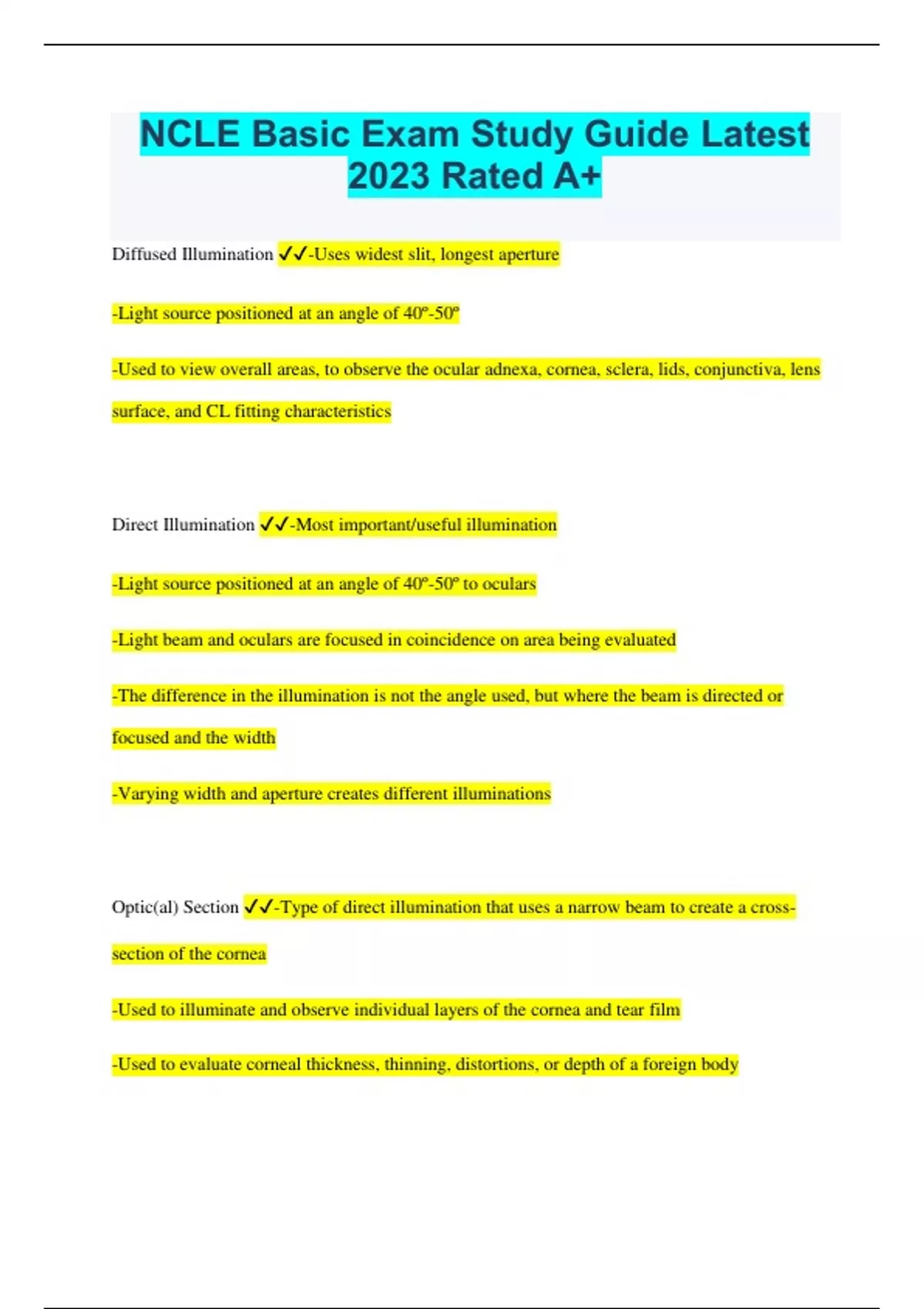 NCLE Basic Exam Study Guide Latest 2023 Rated A+ - NCLE - Stuvia US