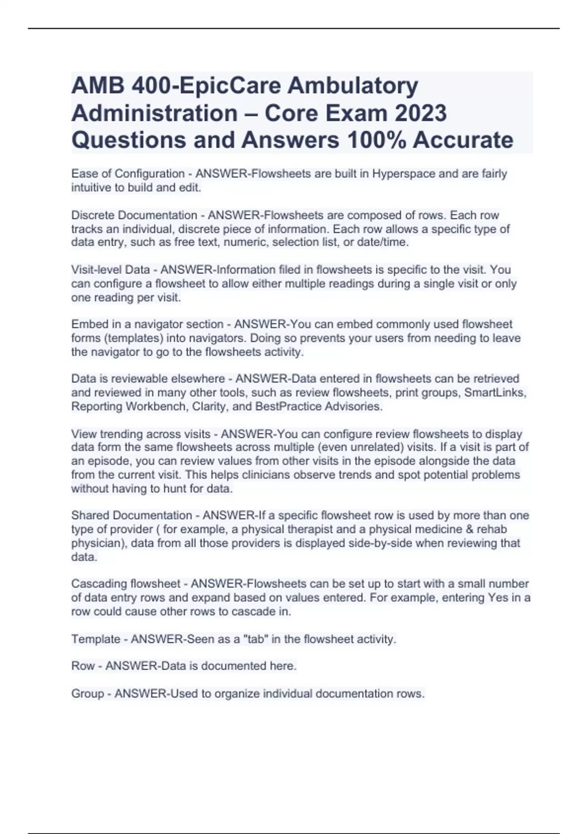 AMB 400-EpicCare Ambulatory Administration – Core Exam 2023 Questions ...
