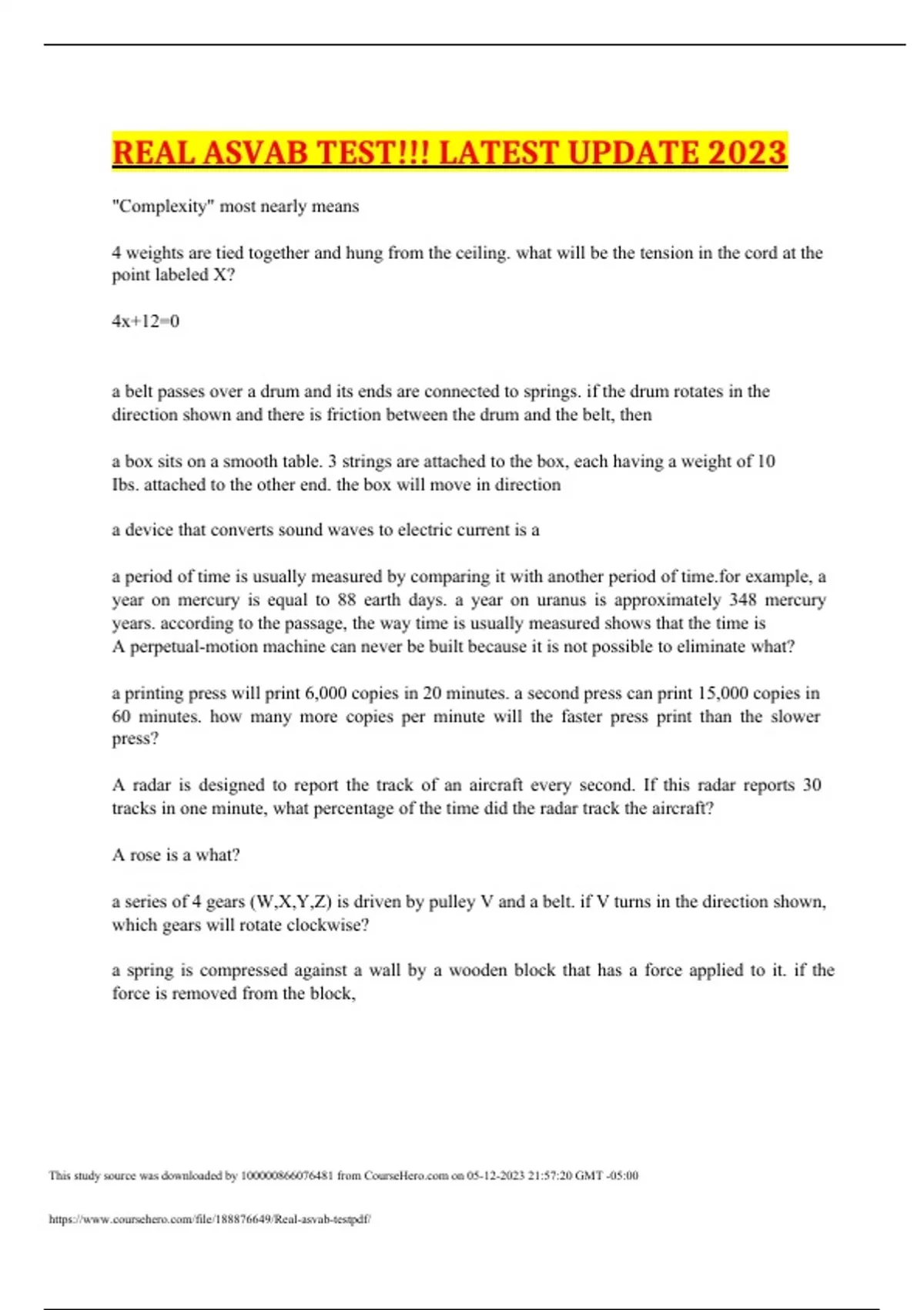 REAL ASVAB TEST!!! LATEST UPDATE 2023 - REAL ASVAB - Stuvia US