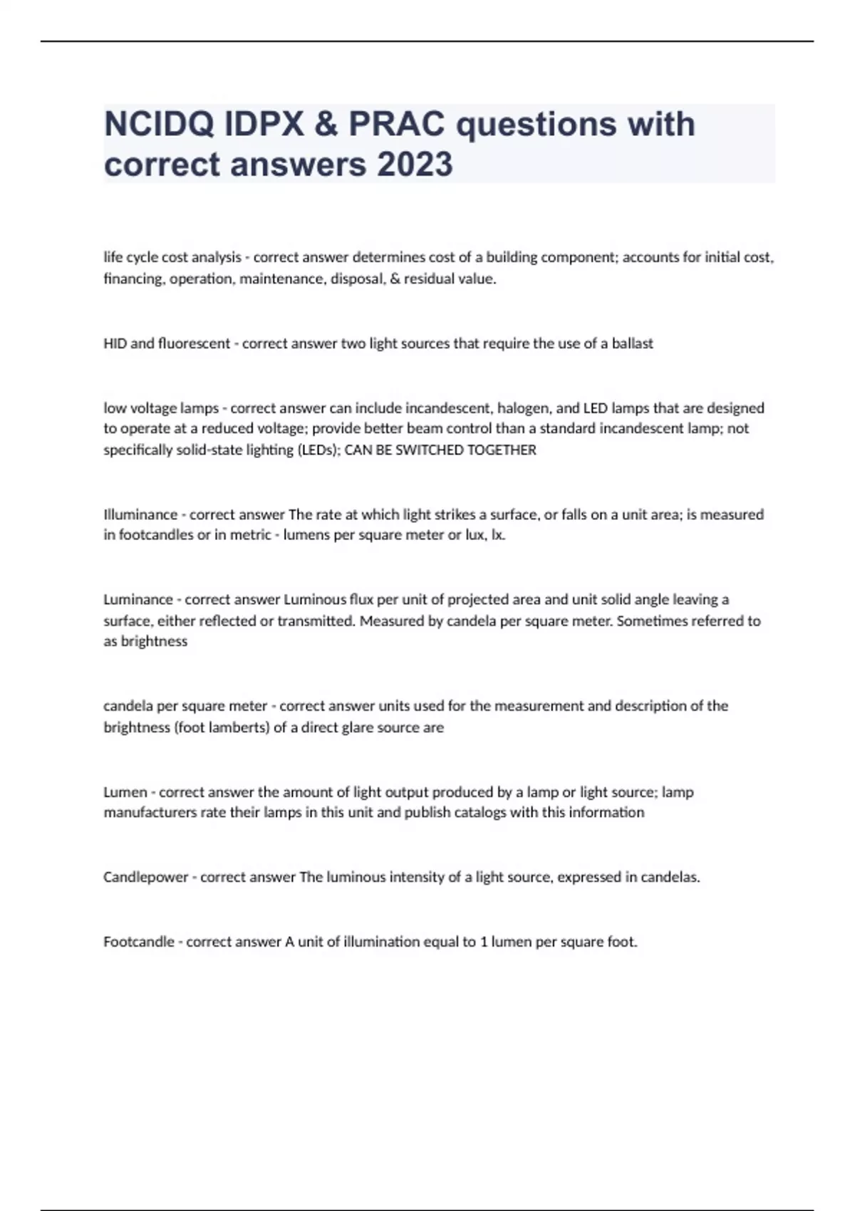 NCIDQ IDPX & PRAC questions with correct answers 2023 - NCIDQ - Stuvia US