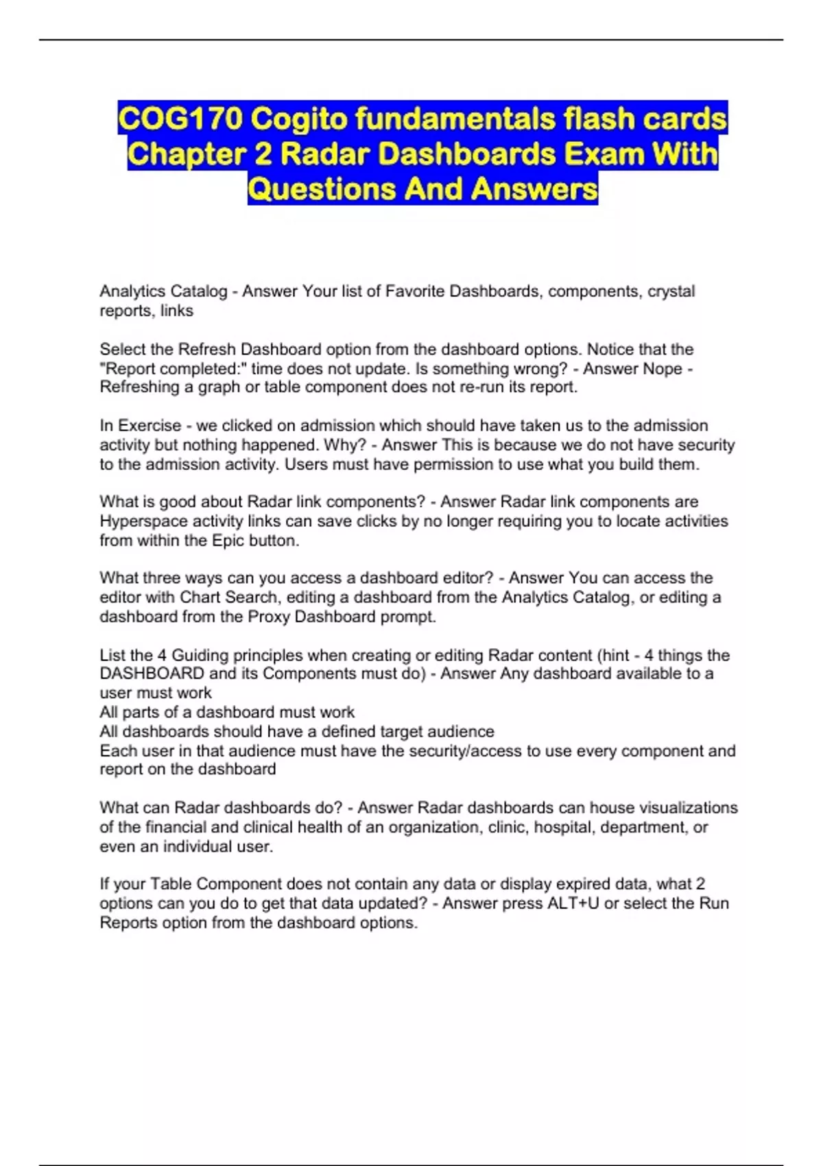 COG170 Cogito fundamentals flash cards Chapter 2 Radar Dashboards Exam ...