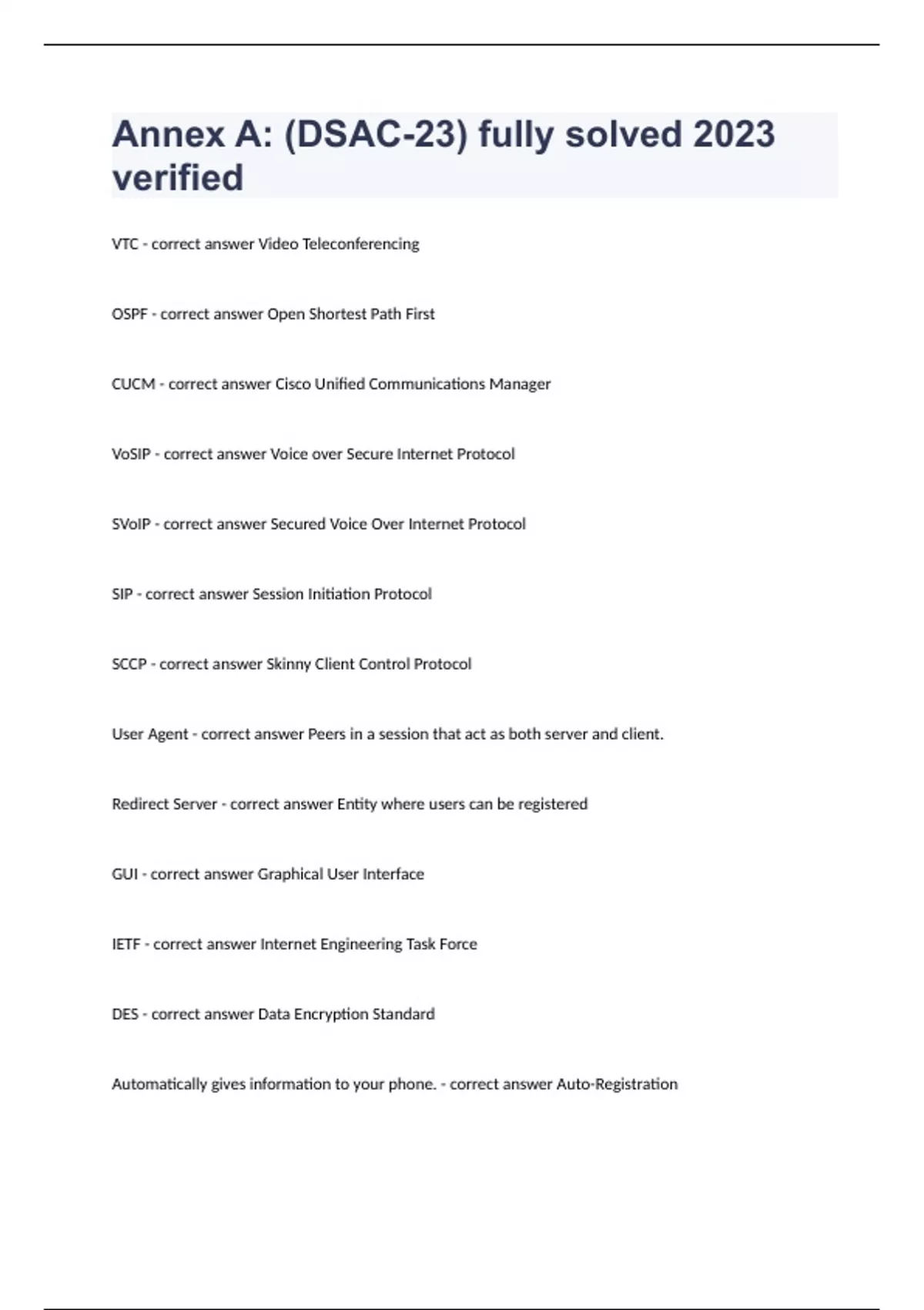 Annex A: (DSAC-23) fully solved 2023 verified - DSAC - Stuvia US