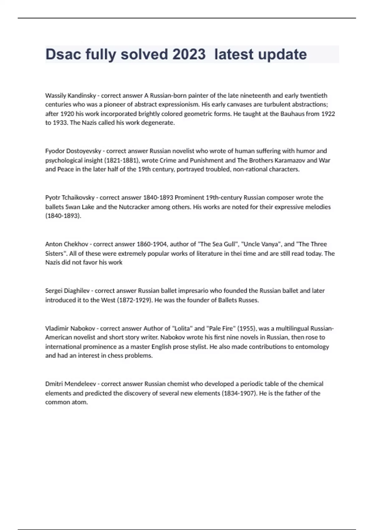 Dsac fully solved 2023 latest update - Dsac - Stuvia US