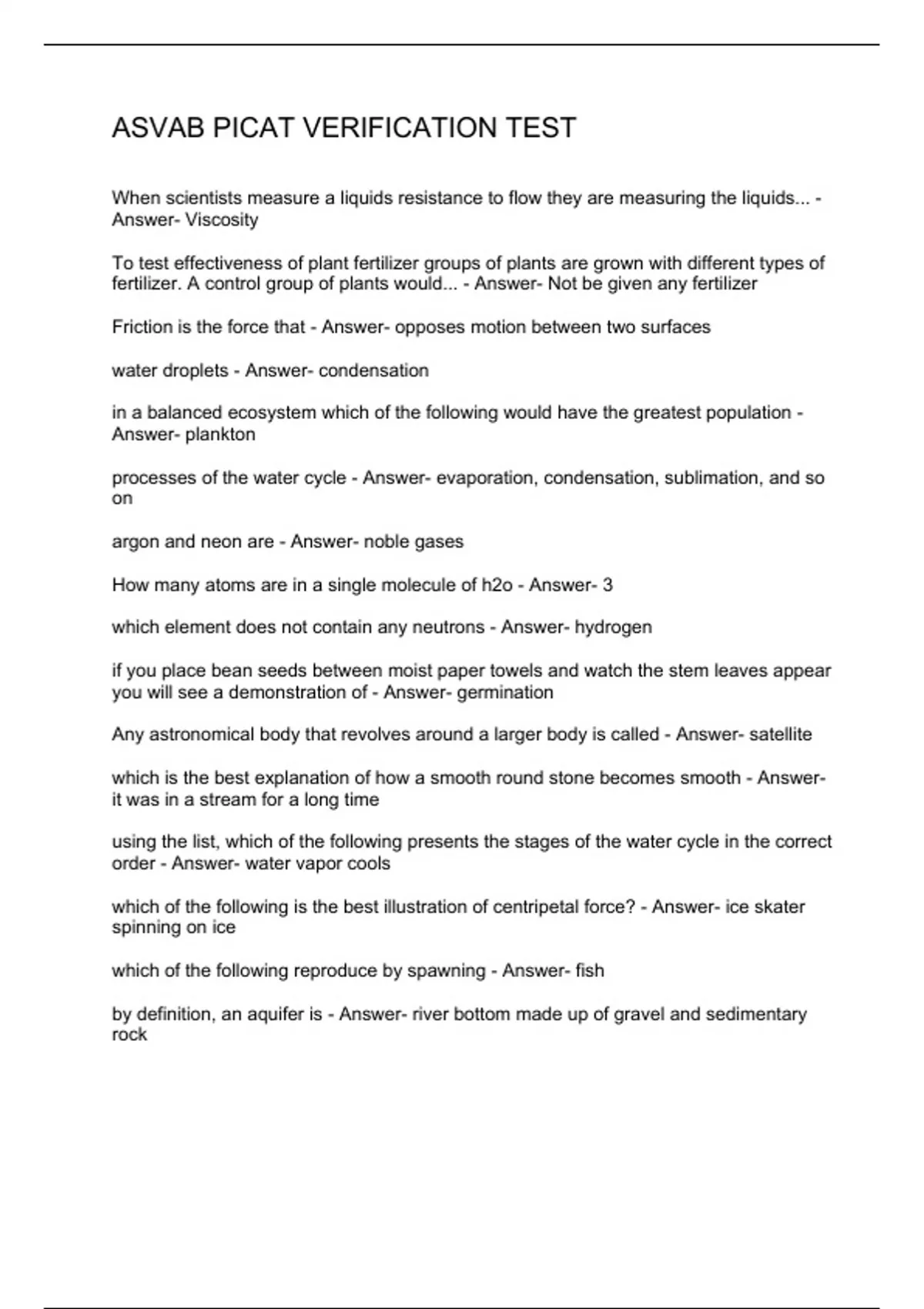 ASVAB PICAT VERIFICATION TEST - ASVAB PICAT - Stuvia US