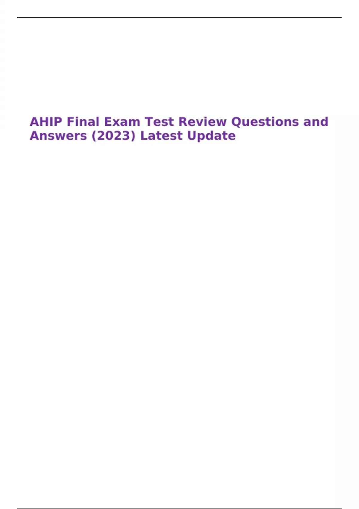 AHIP Final Exam Test Review Questions and Answers (2023) Latest Update ...