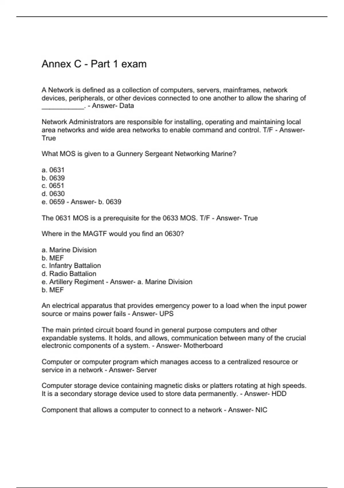 Annex C - Part 1 exam - Annex C - Stuvia US