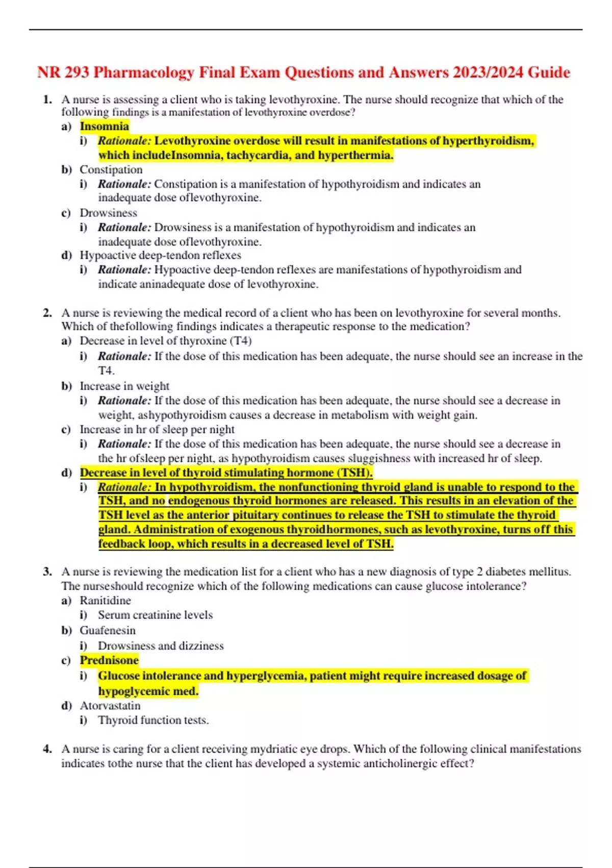 NR 293 Pharmacology Final Exam Questions and Answers 2023/2024 Guide ...