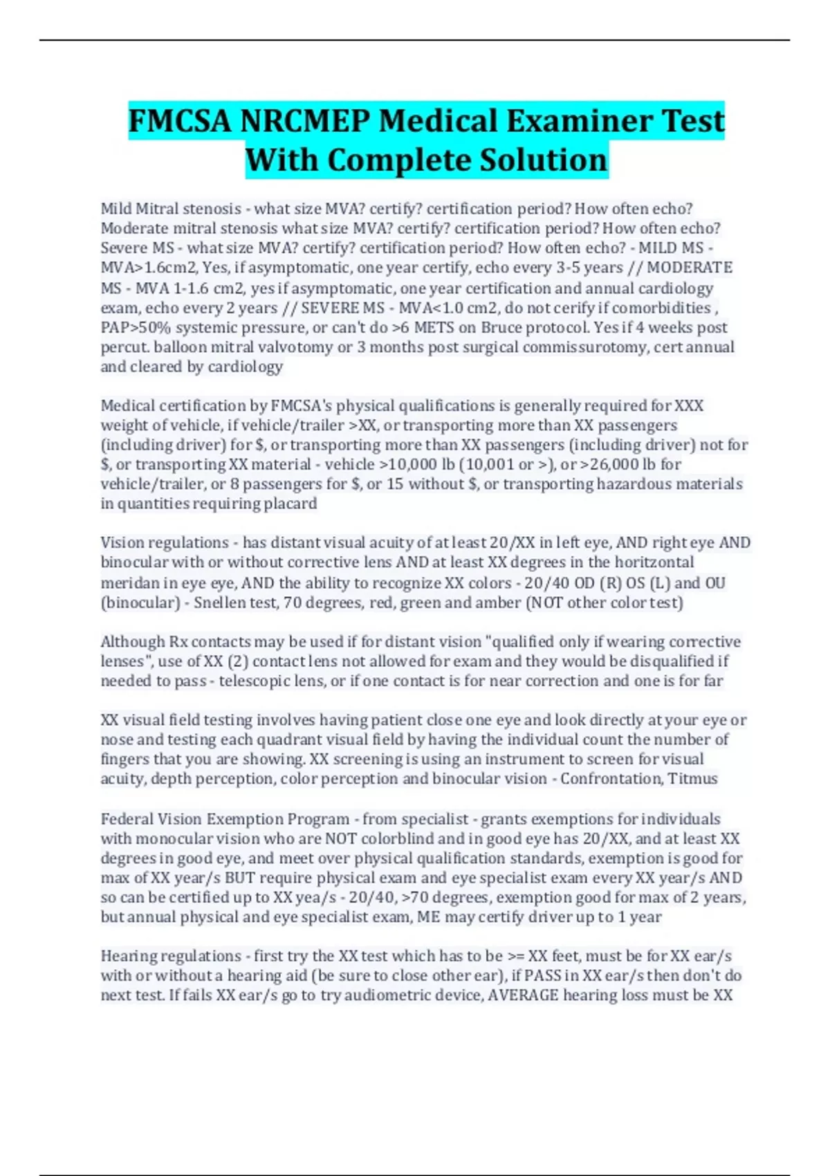 FMCSA NRCMEP Medical Examiner Test With Complete Solution - Nrcme ...