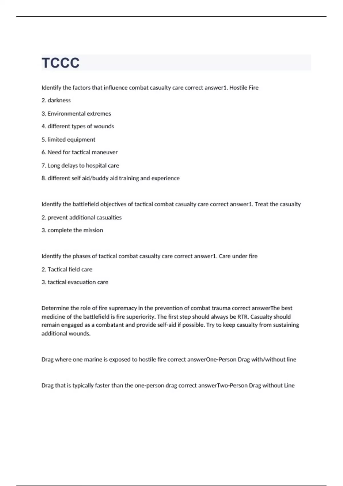 TCCC exam 2023 with 100% correct answers - TCCC - Stuvia US