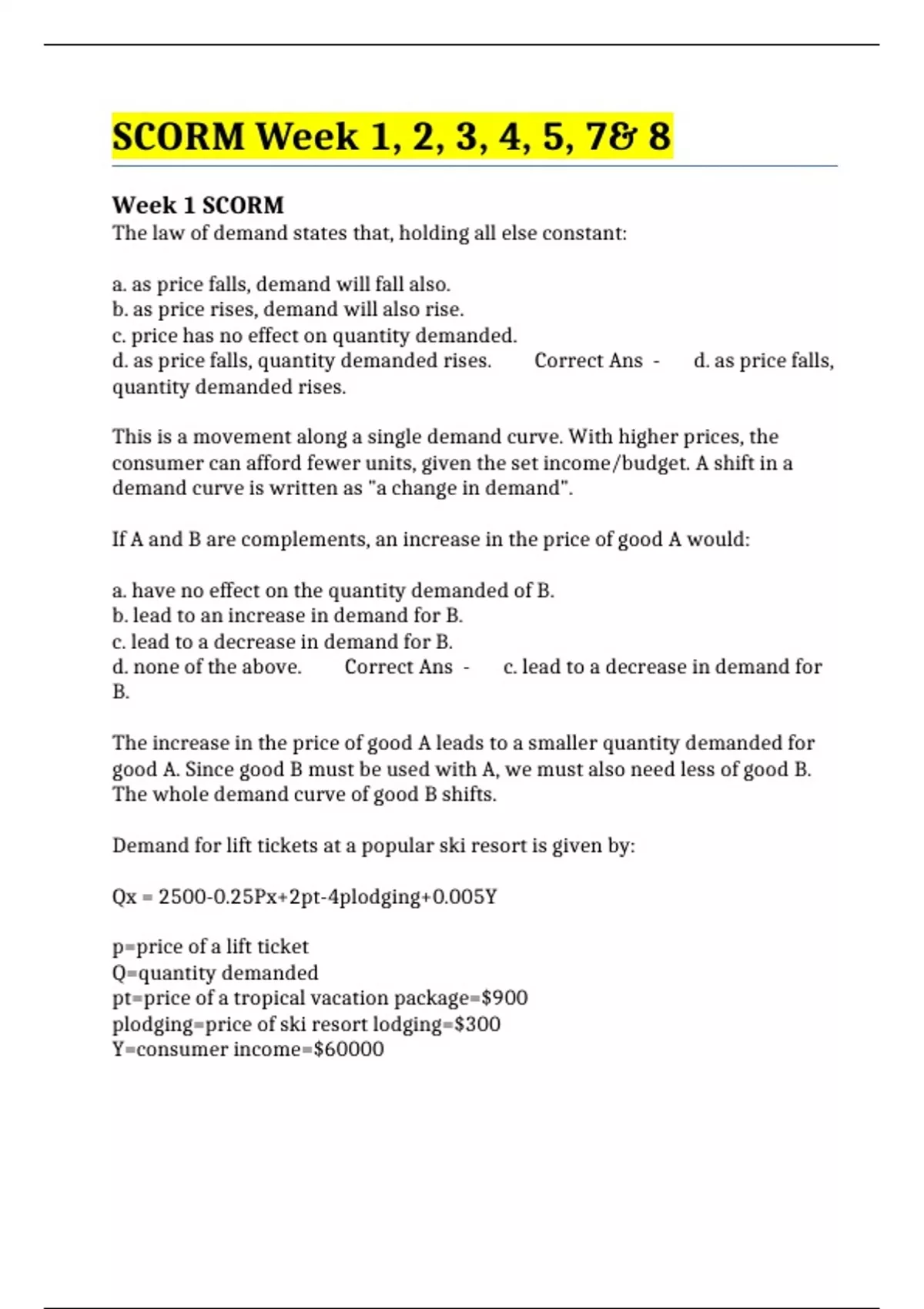 SCORM Week 1, 2, 3, 4, 5, 7& 8 - SCORM - Stuvia US