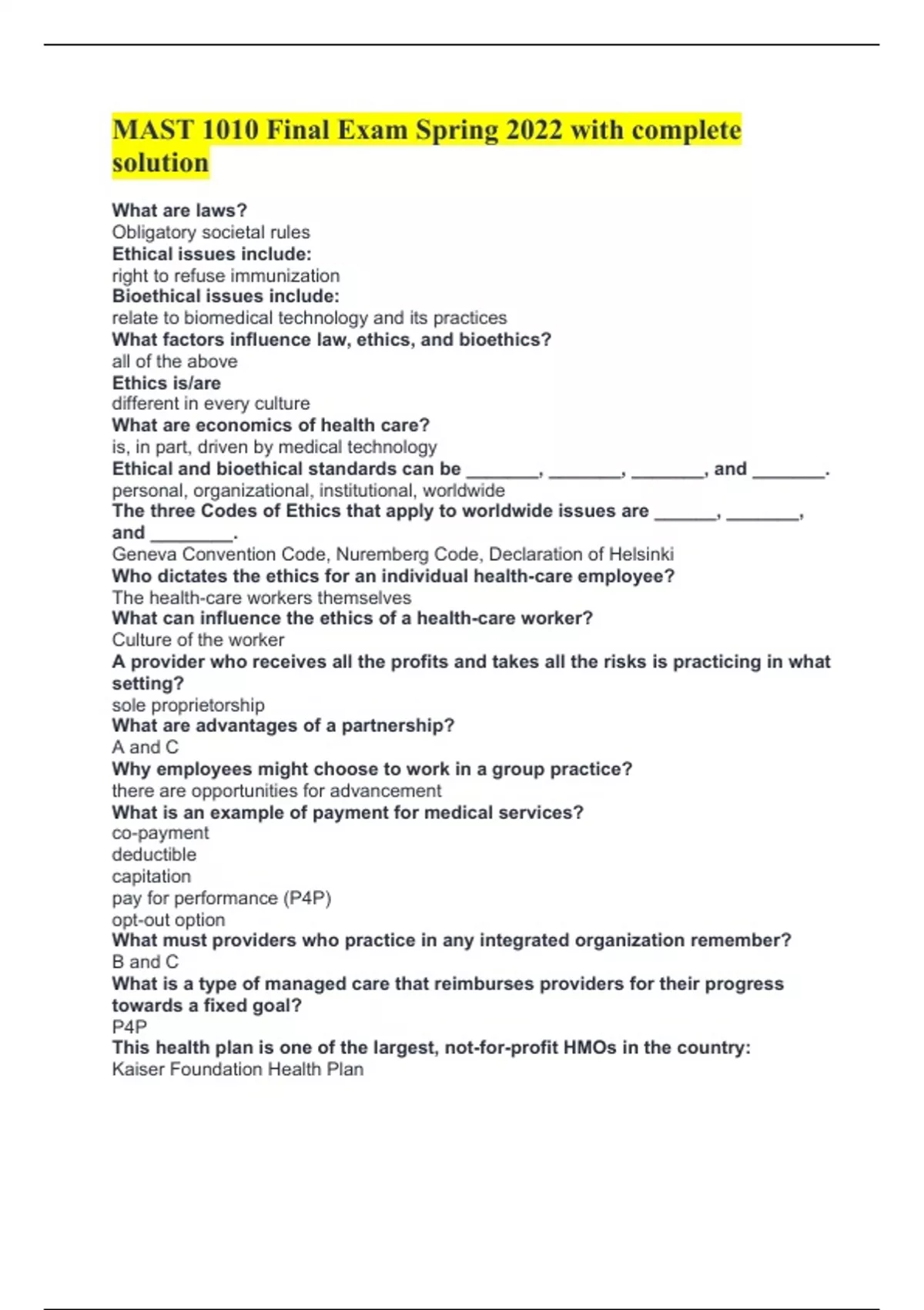 MAST 1010 Final Exam Spring 2022 with complete solution - MAST 1010 - Stuvia US