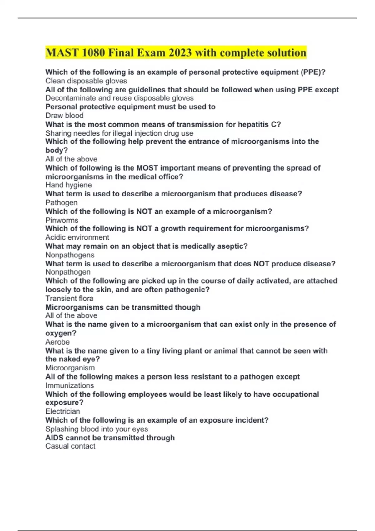 MAST 1080 Final Exam 2023 with complete solution - MAST 1080 - Stuvia US