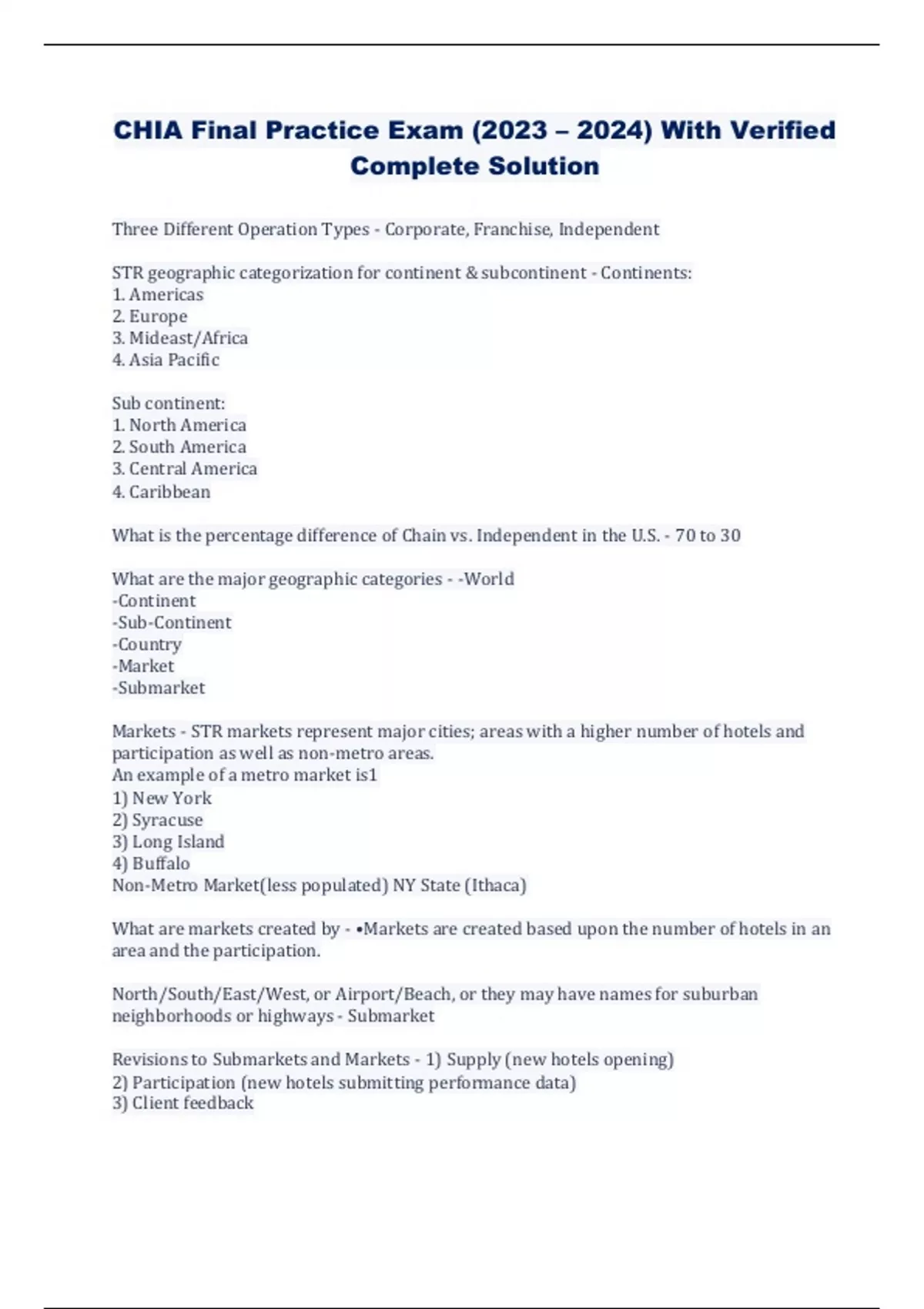 CHIA Final Practice Exam (2023 – 2024) With Verified Complete Solution - CHIA - Stuvia US