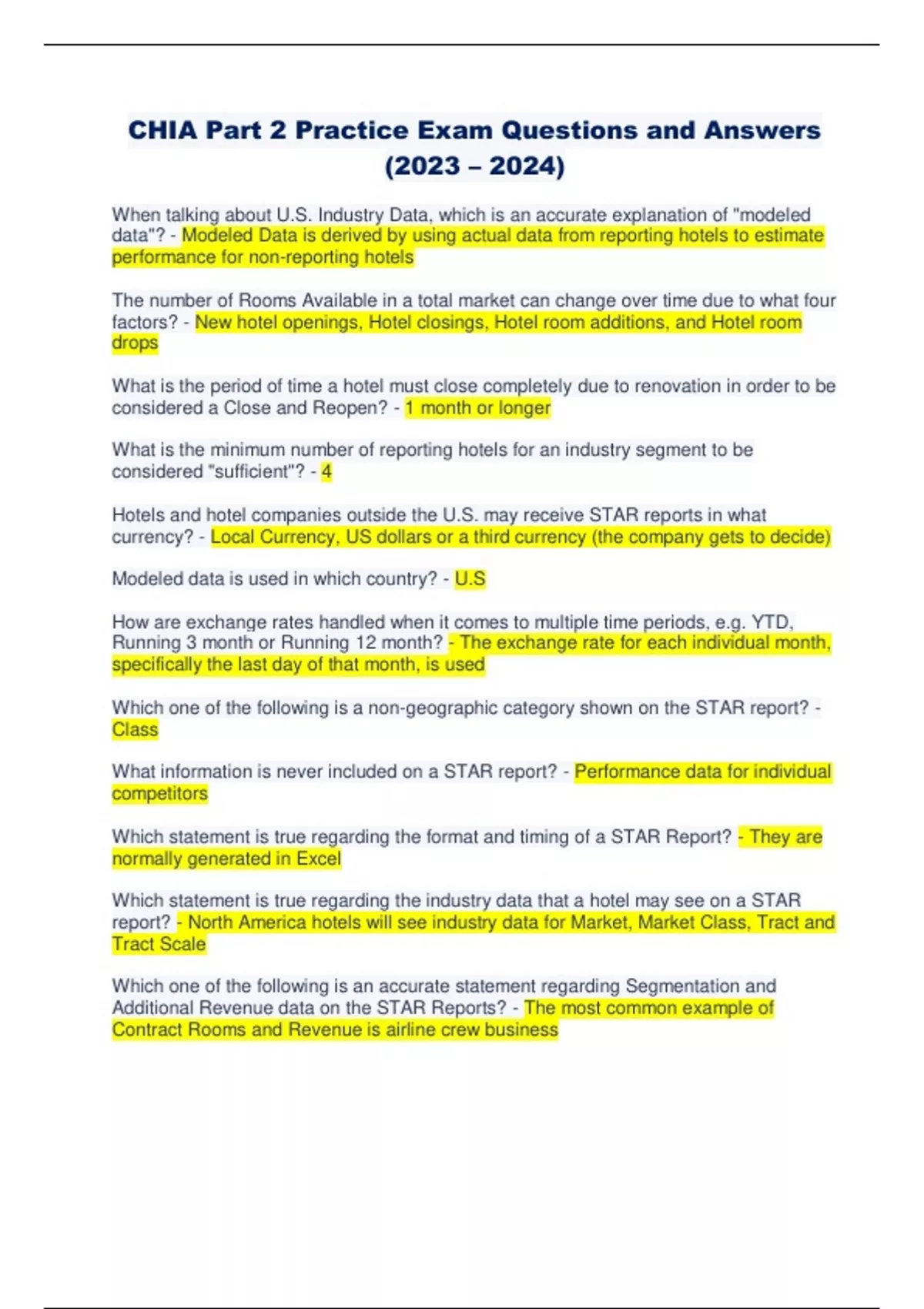 CHIA Part 2 Practice Exam Questions and Answers (2023 – 2024) - CHIA ...