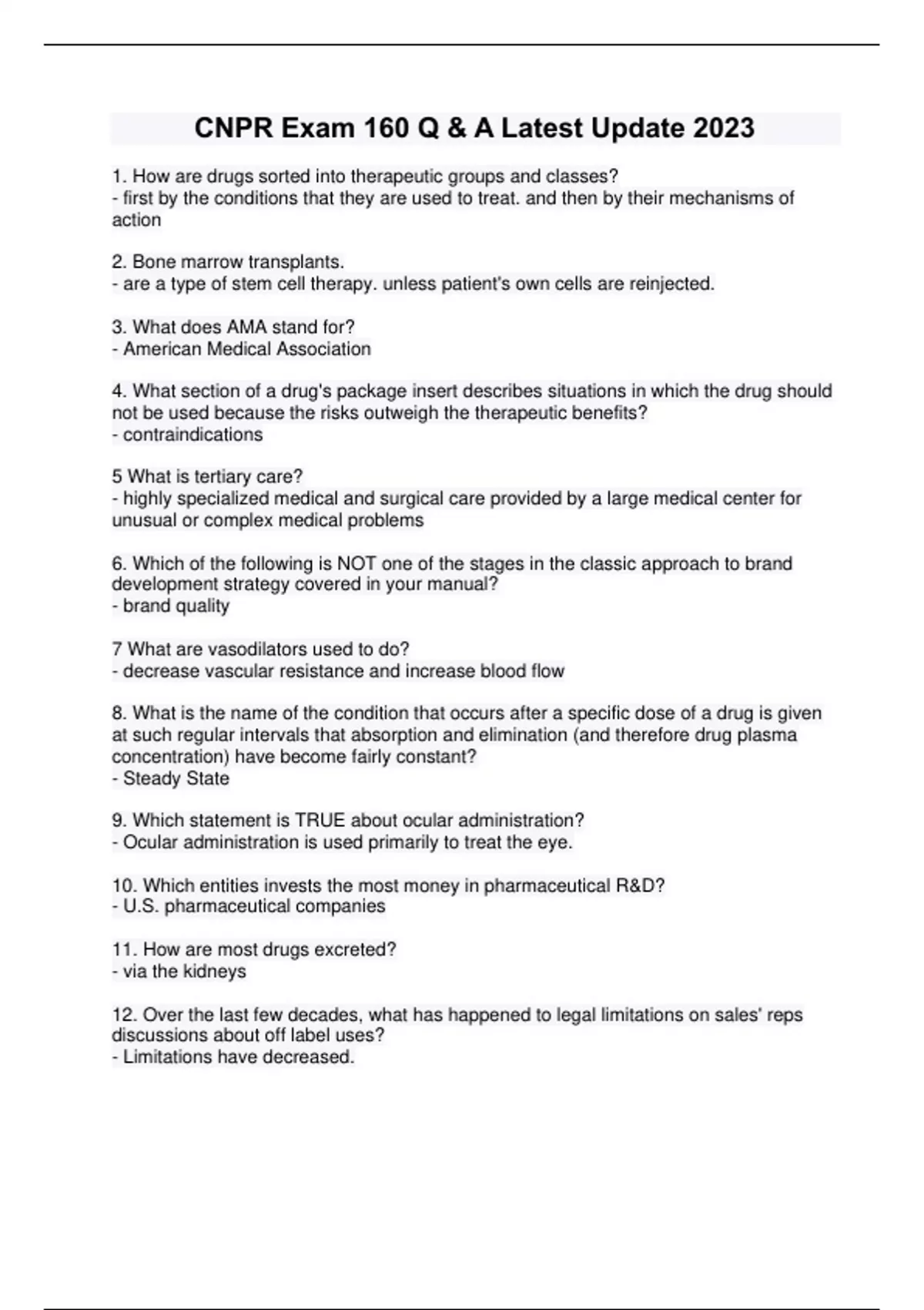 CNPR Exam 160 Q & A Latest Update 2023 - CNPR - Stuvia US