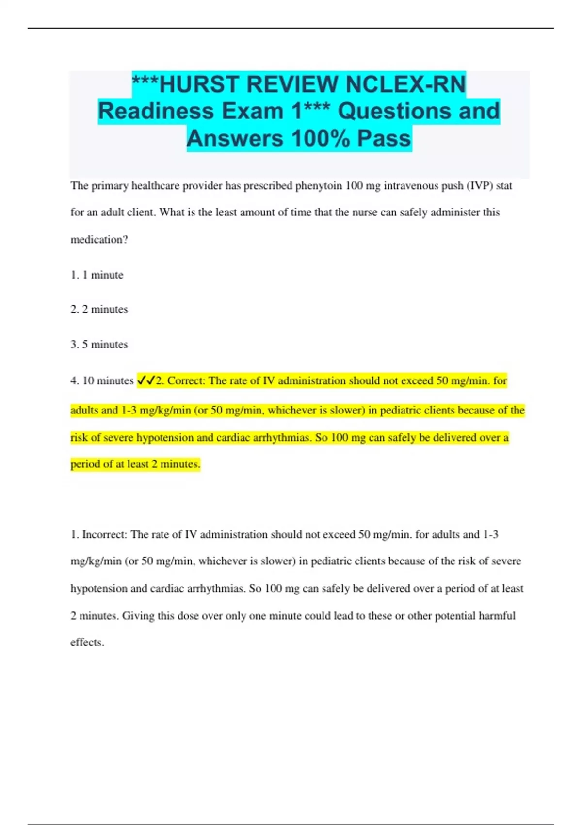 NCLEX Practice Questions HURST REVIEW (Adult Health) 100% Pass - NCLEX ...