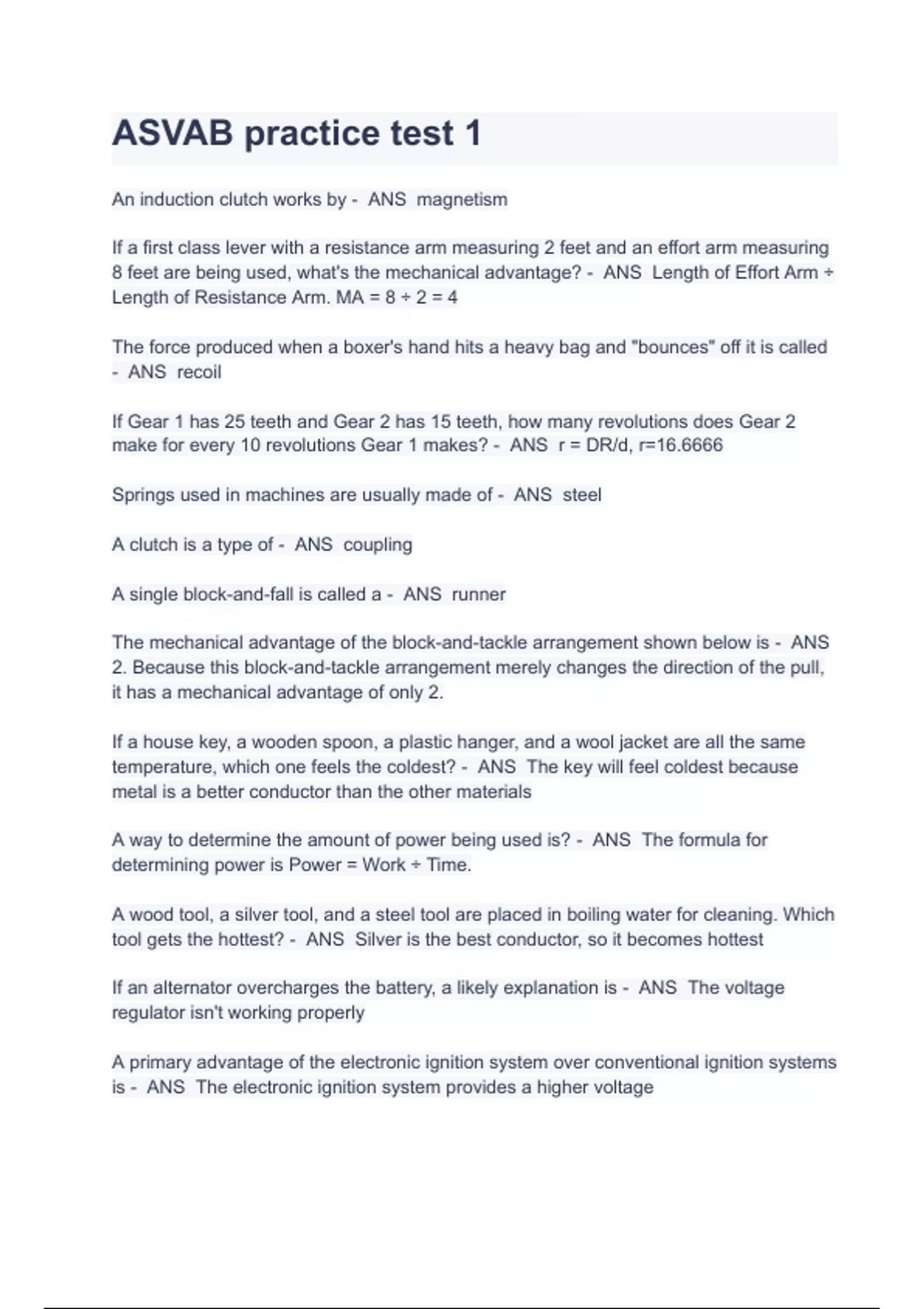 ASVAB practice test 1 COMPLETE QUESTIONS WITH 100% CORRECT ANSWERS A+ ...