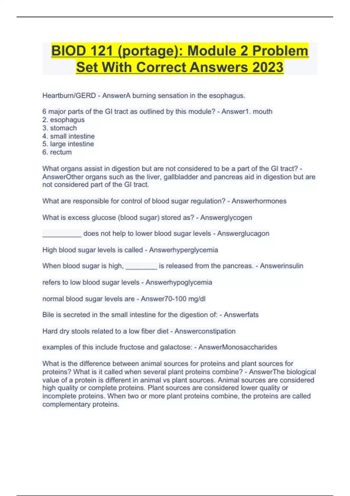 BIOD 121 (portage): Module 2 Problem Set With Correct Answers 2023 ...