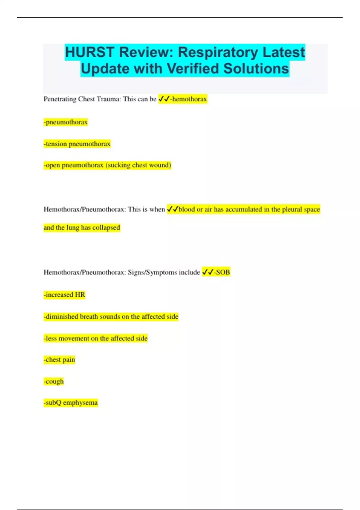 HURST Review: Respiratory Latest Update with Verified Solutions - HURST ...