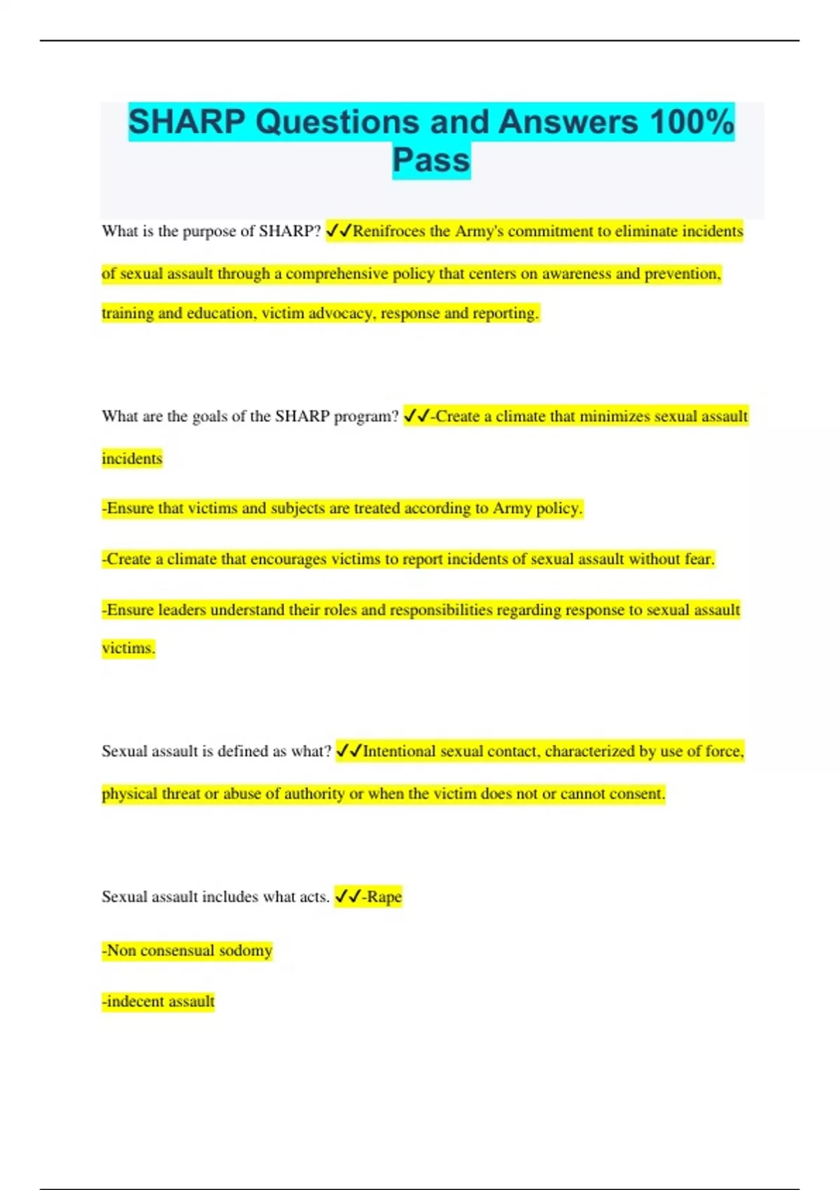 SHARP Questions and Answers 100% Pass - SHARP - Stuvia US