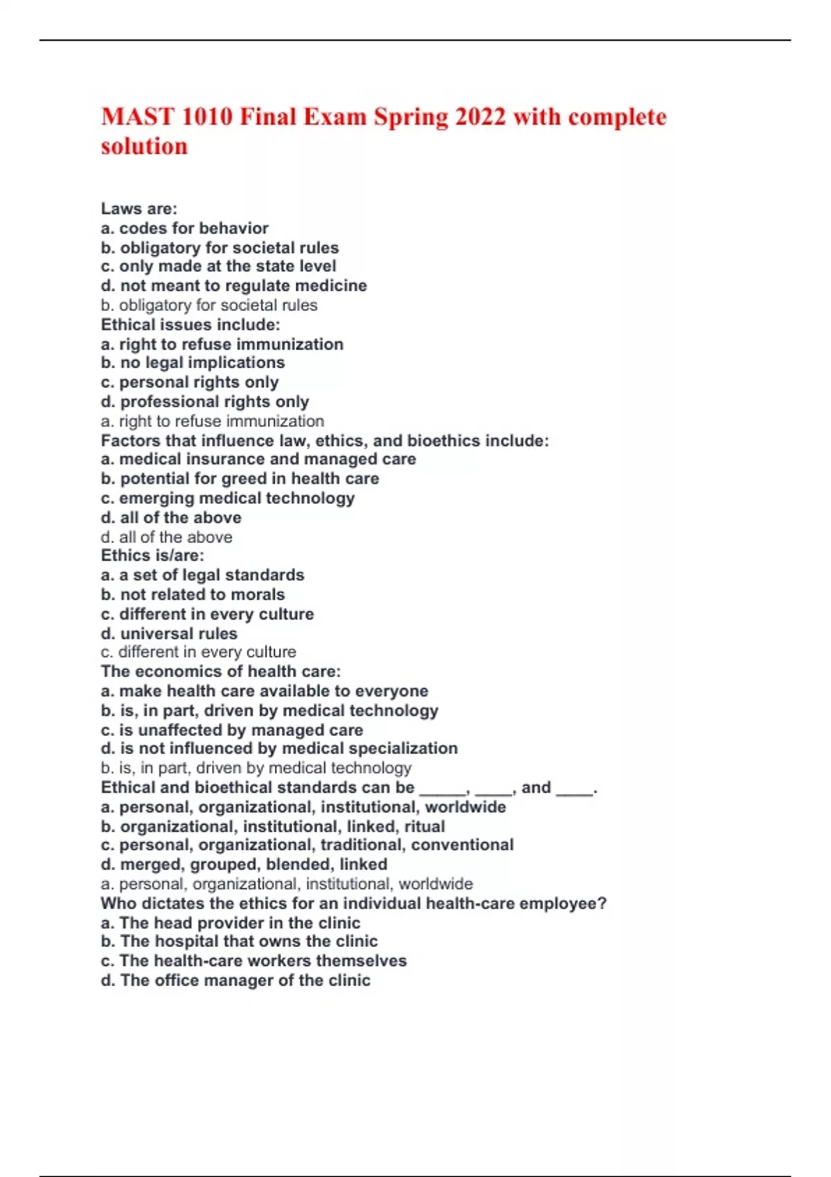 MAST 1010 Final Exam Spring 2022 with complete solution - MAST 1010 - Stuvia US