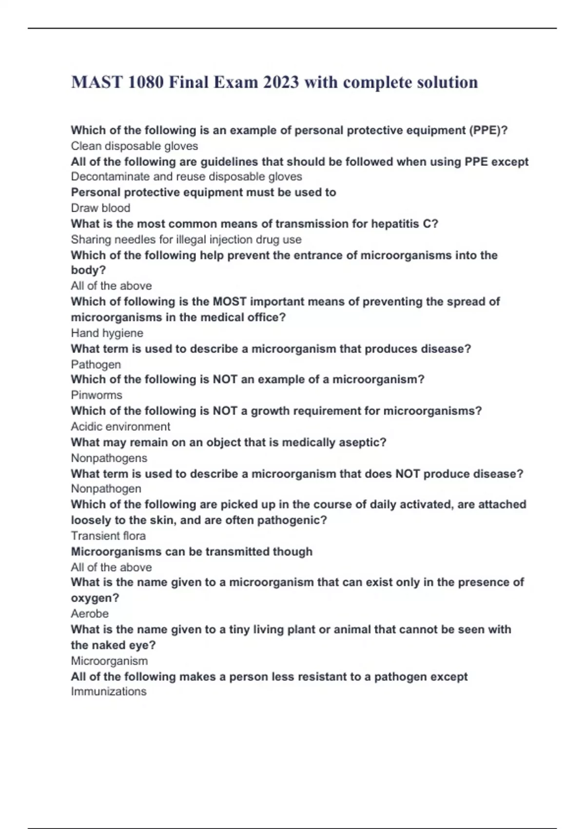 MAST 1080 Final Exam 2023 with complete solution - MAST 1080 - Stuvia US