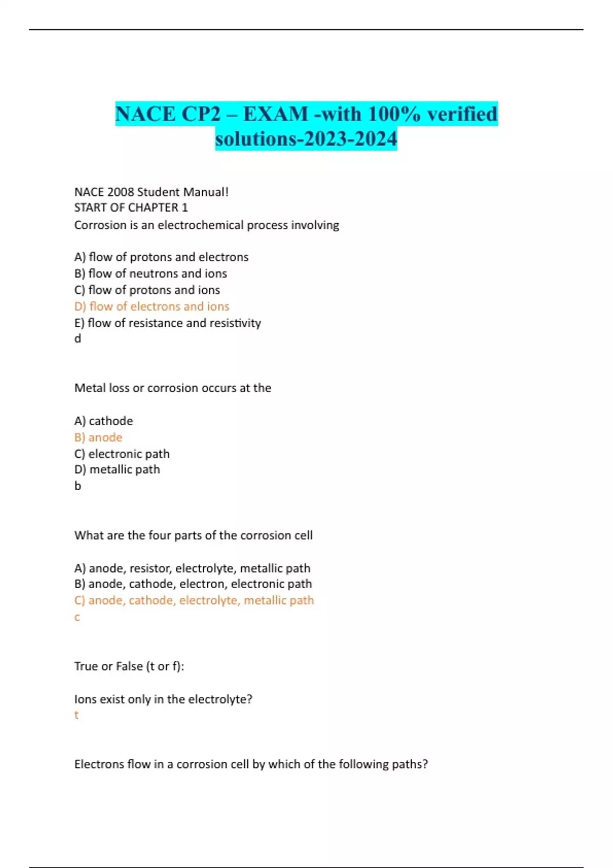 NACE CP2 – EXAM -with 100% verified solutions- - NACE CP2 - Stuvia US