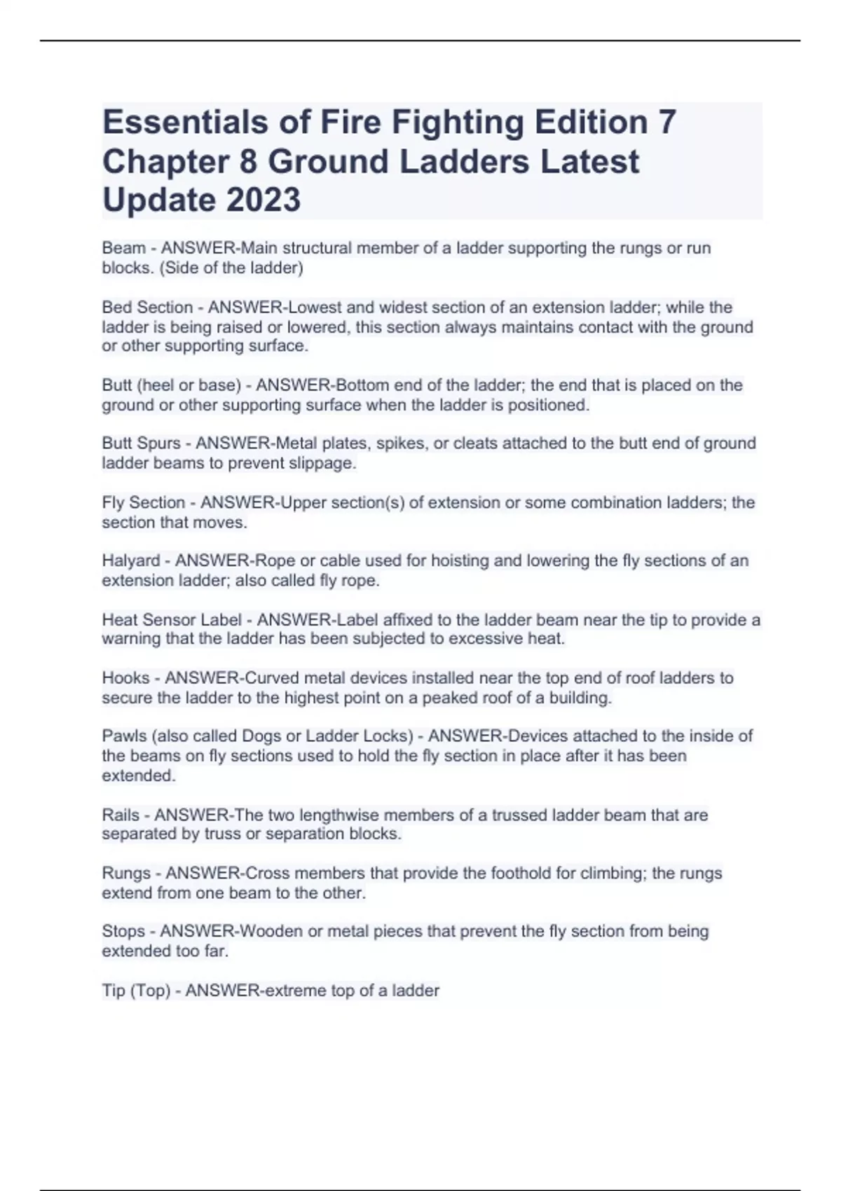 Essentials of Fire Fighting Edition 7 Chapter 8 Ground Ladders Latest ...