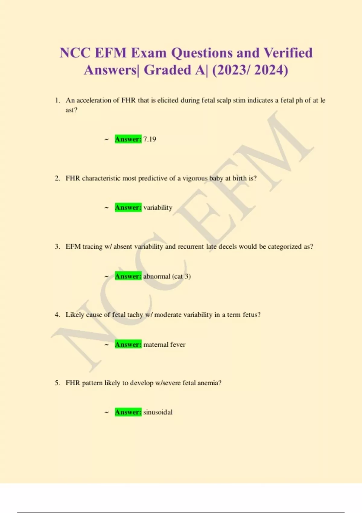 NCC EFM Exam Questions and Verified Answers| Graded A| (2023/ 2024 ...