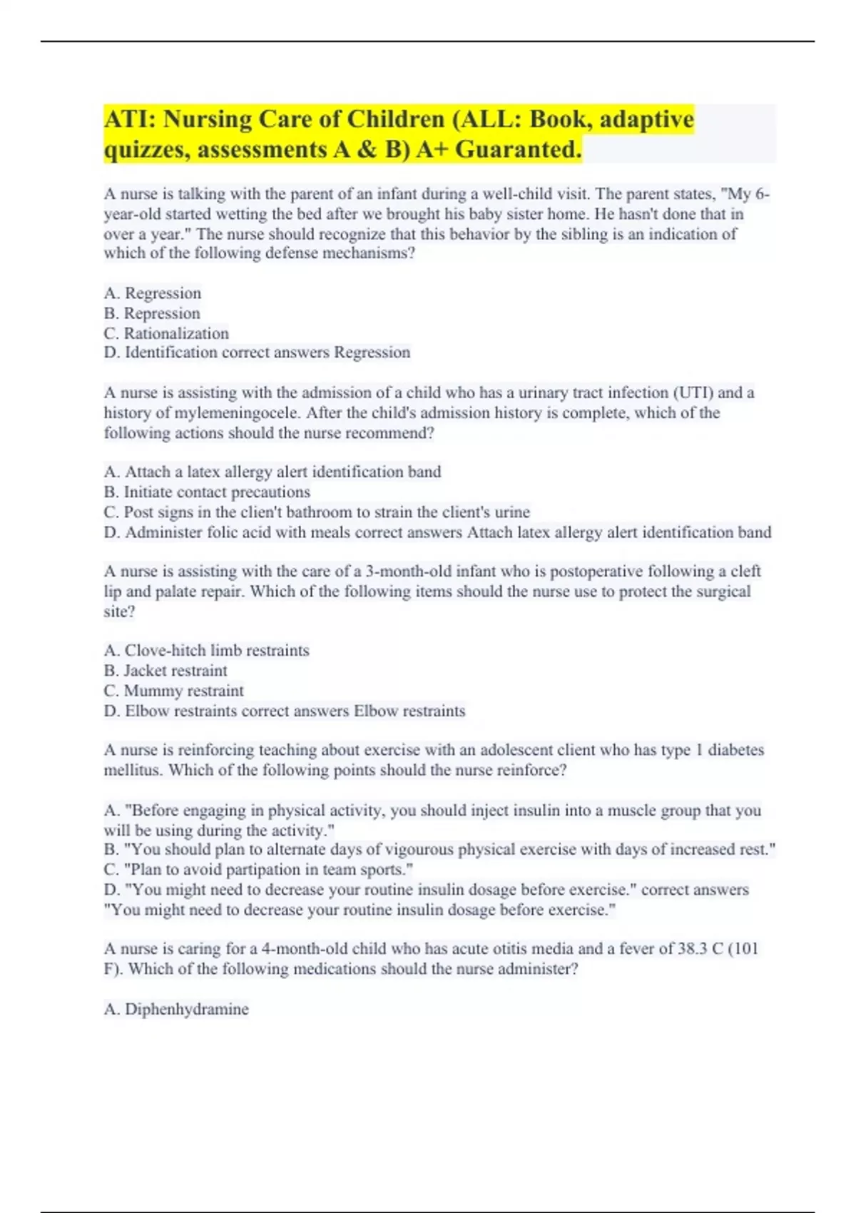 ATI: Nursing Care of Children (ALL: Book, adaptive quizzes, assessments ...