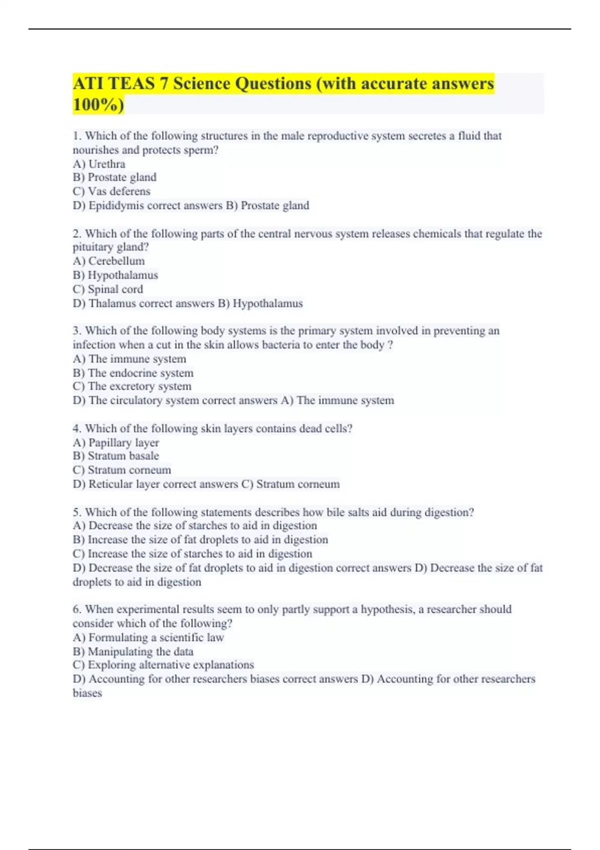 ATI TEAS 7 Science Questions (with accurate answers 100%) - ATI TEAS 7 ...